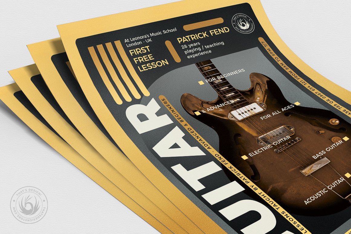 Guitar Lessons Flyer Template V5 (779610) | Flyers | Design Bundles