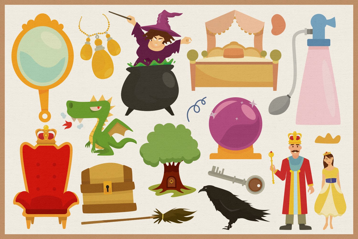 Fairy Tale Vector Clipart and Seamless Pattern