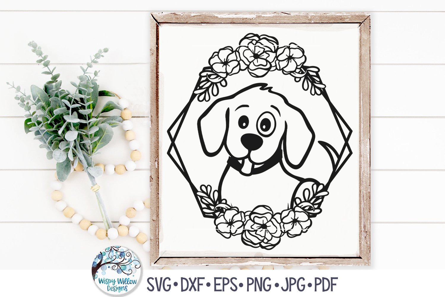 Dog with Flowers SVG (1319802) | SVGs | Design Bundles