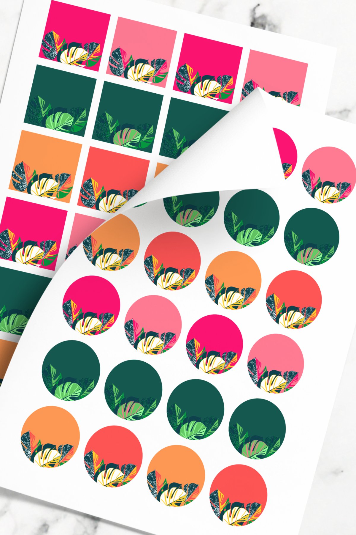 Small Labels Monstera Tropical Leaves 24 per A4 n US Letter