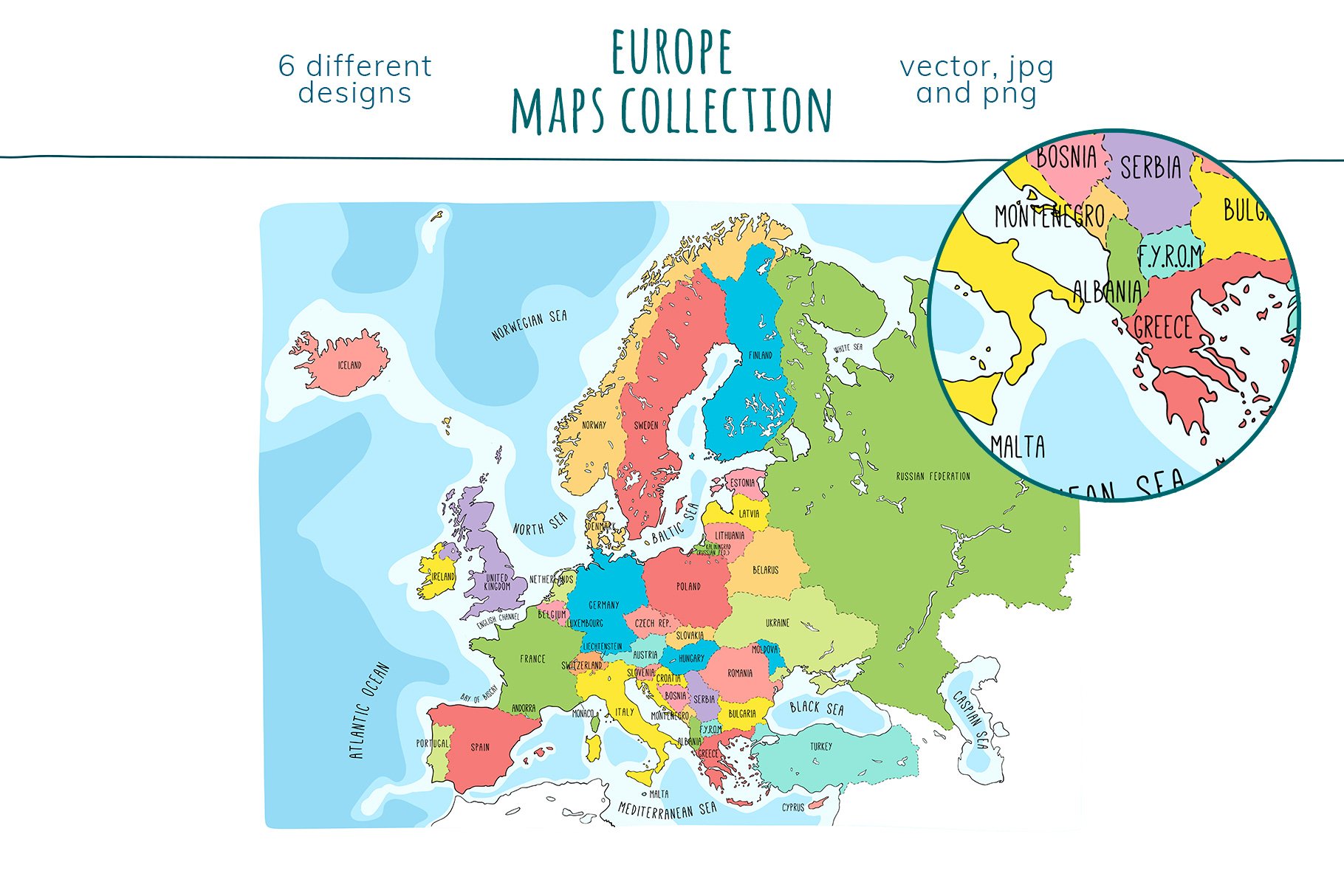 Maps of Europe. Hand drawn collection (136580) | Illustrations | Design ...