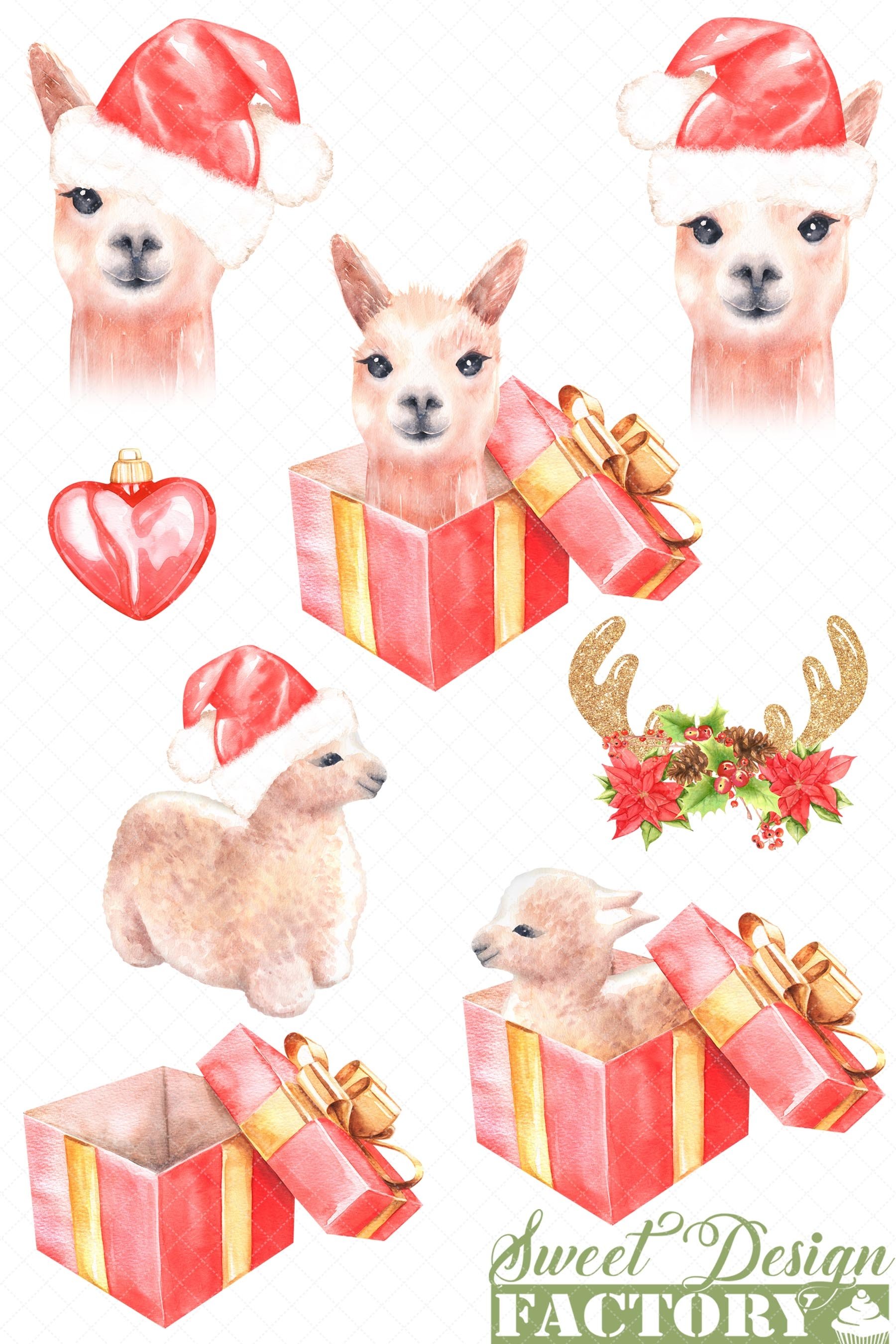 Christmas alpaca clipart (140753) | Illustrations | Design Bundles