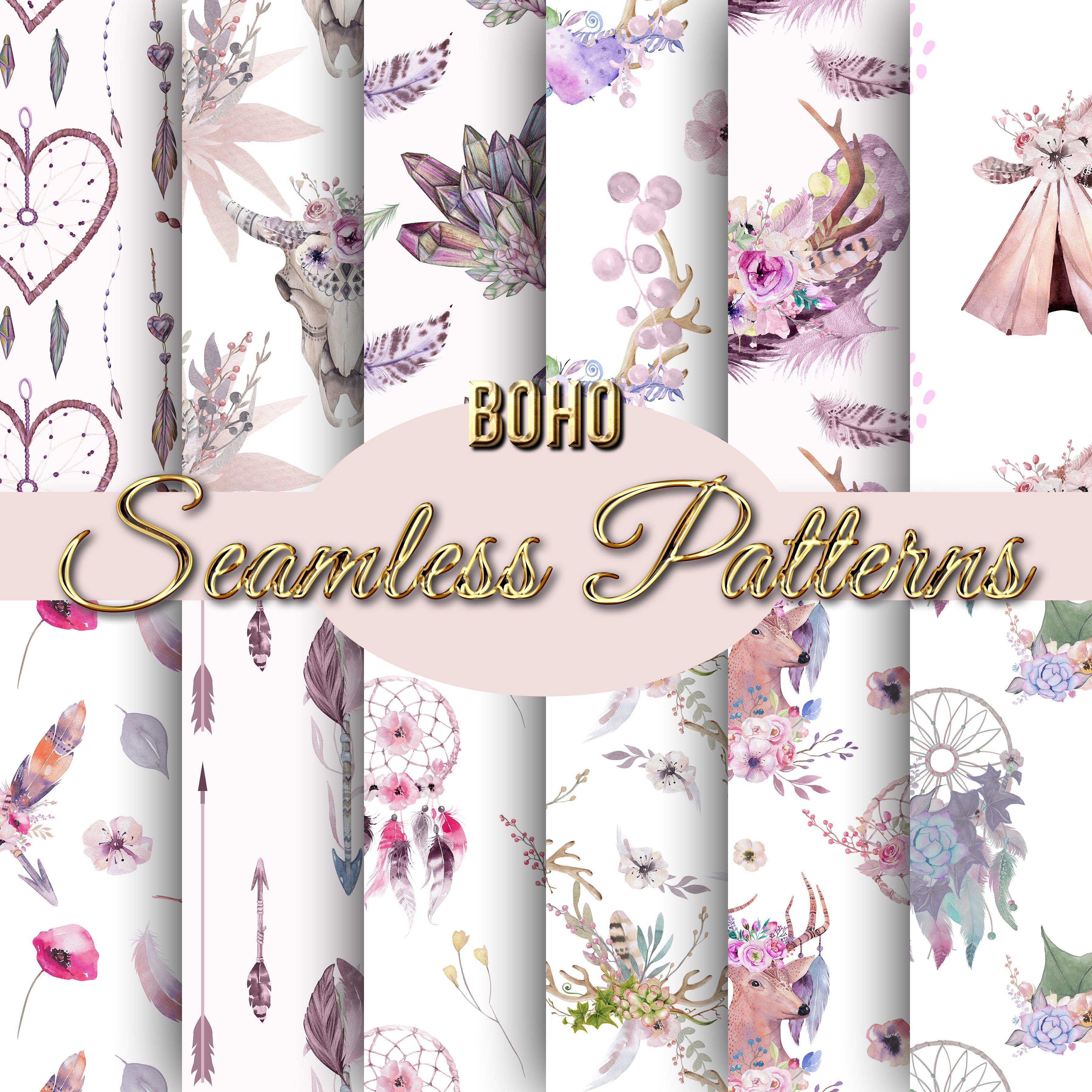 Boho Seamless Backgrounds (93371) | Patterns | Design Bundles