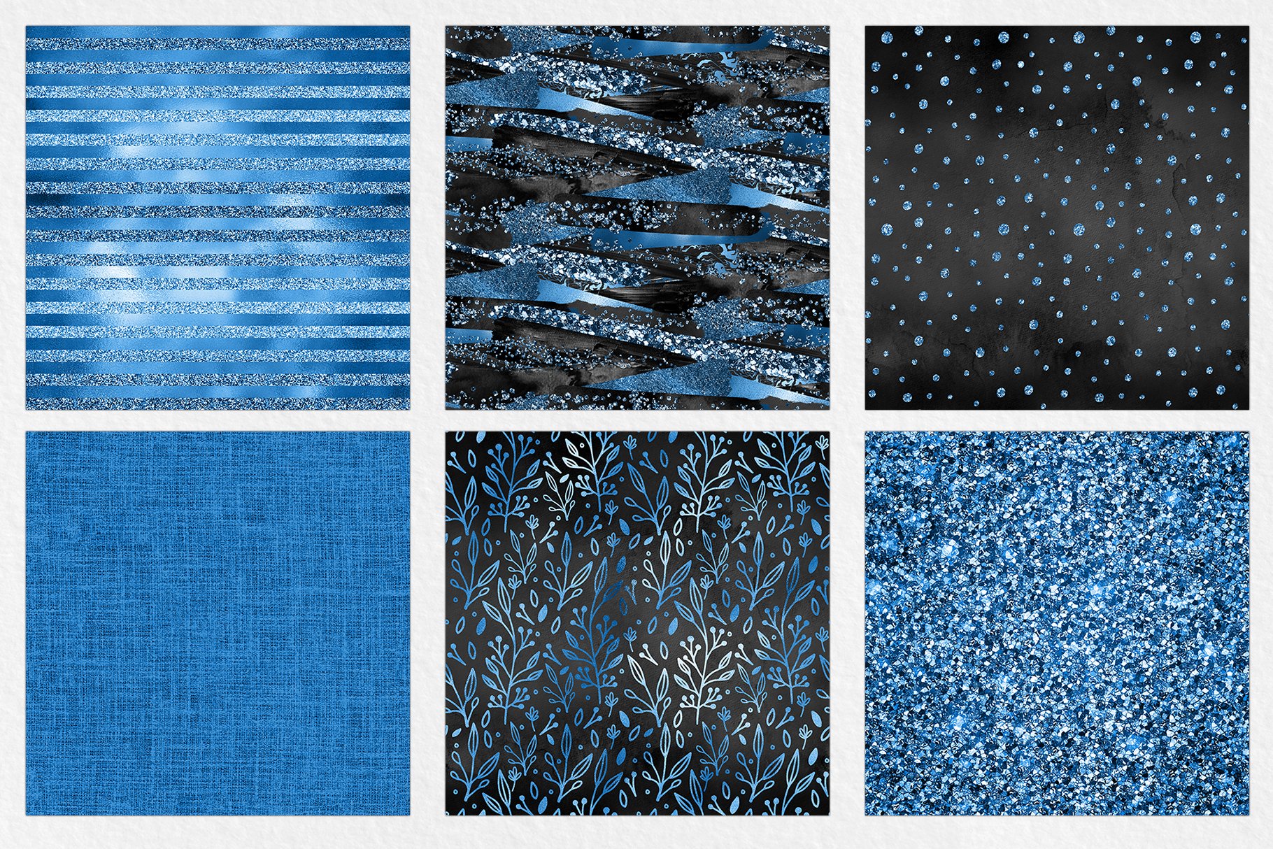 Black & Blue Digital Paper Set (502568) | Patterns | Design Bundles