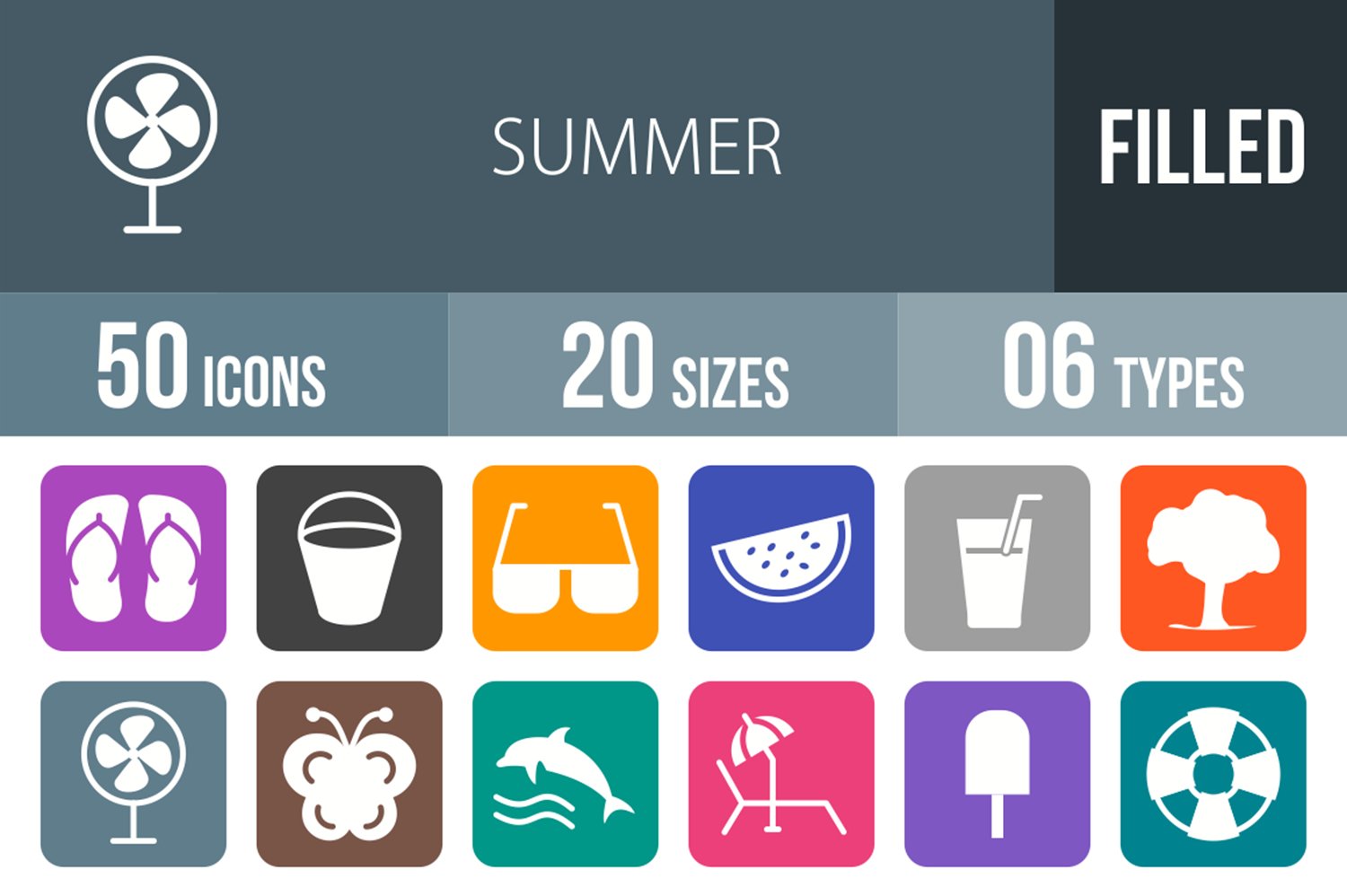 50 Summer Filled Round Corner Icons (278337) | Icons | Design Bundles