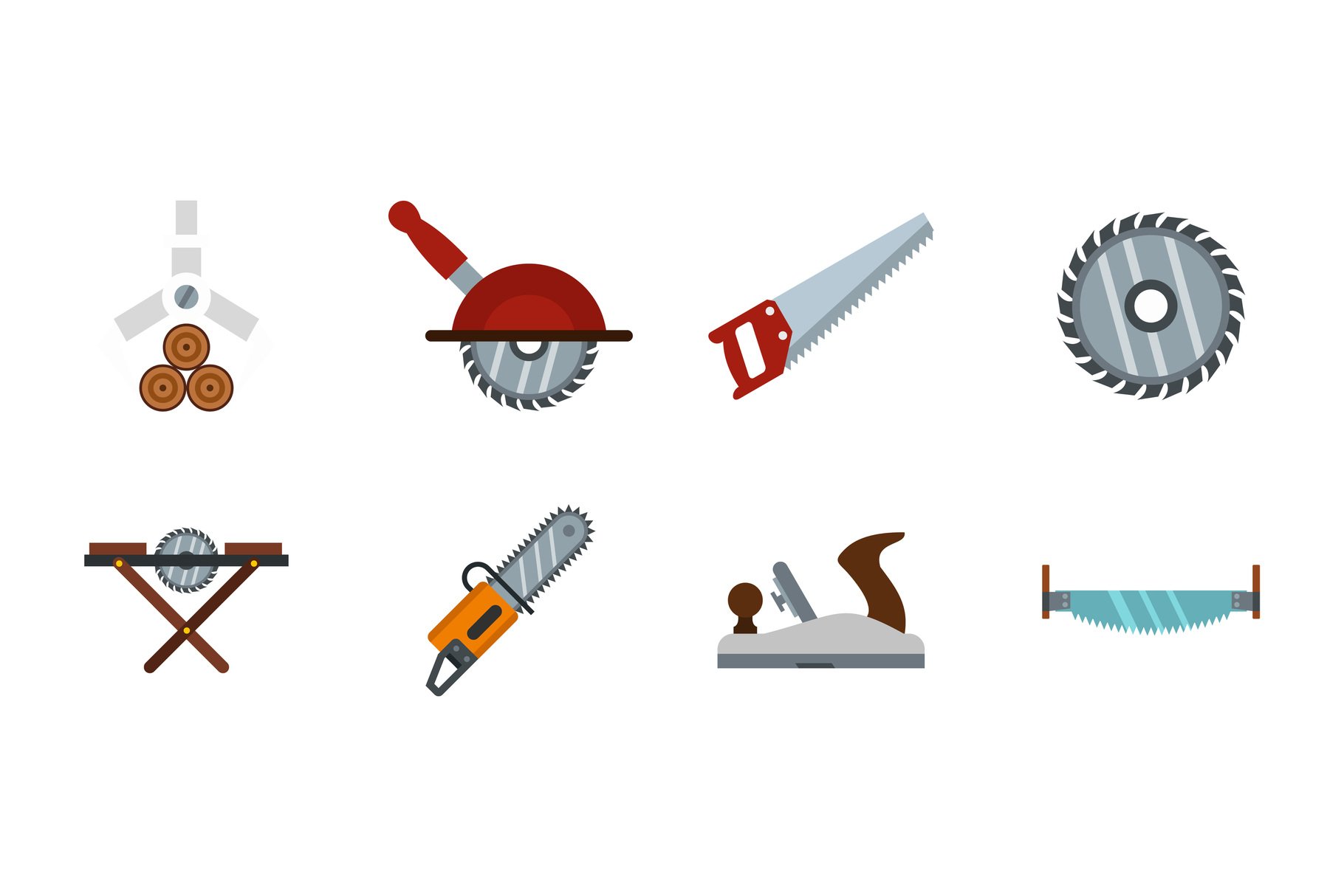 Wood cut tool icon set, flat style (417227) | Icons | Design Bundles