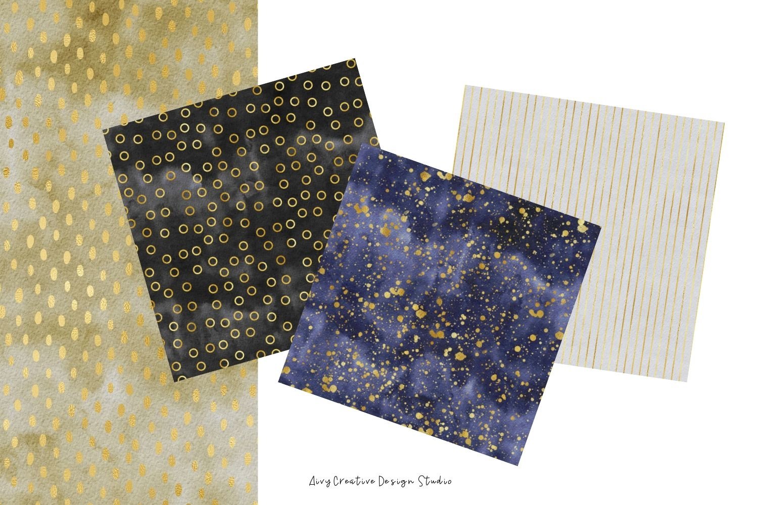 Ocean Blue Watercolor and Gold Digital Paper Set (557801) | Backgrounds ...