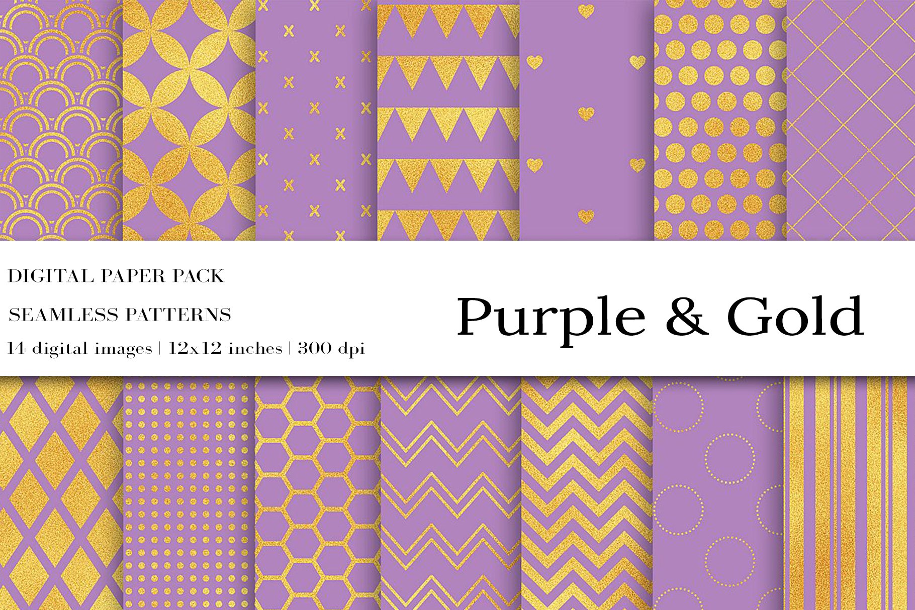 Purple Gold Digital Papers (310105) | Patterns | Design Bundles