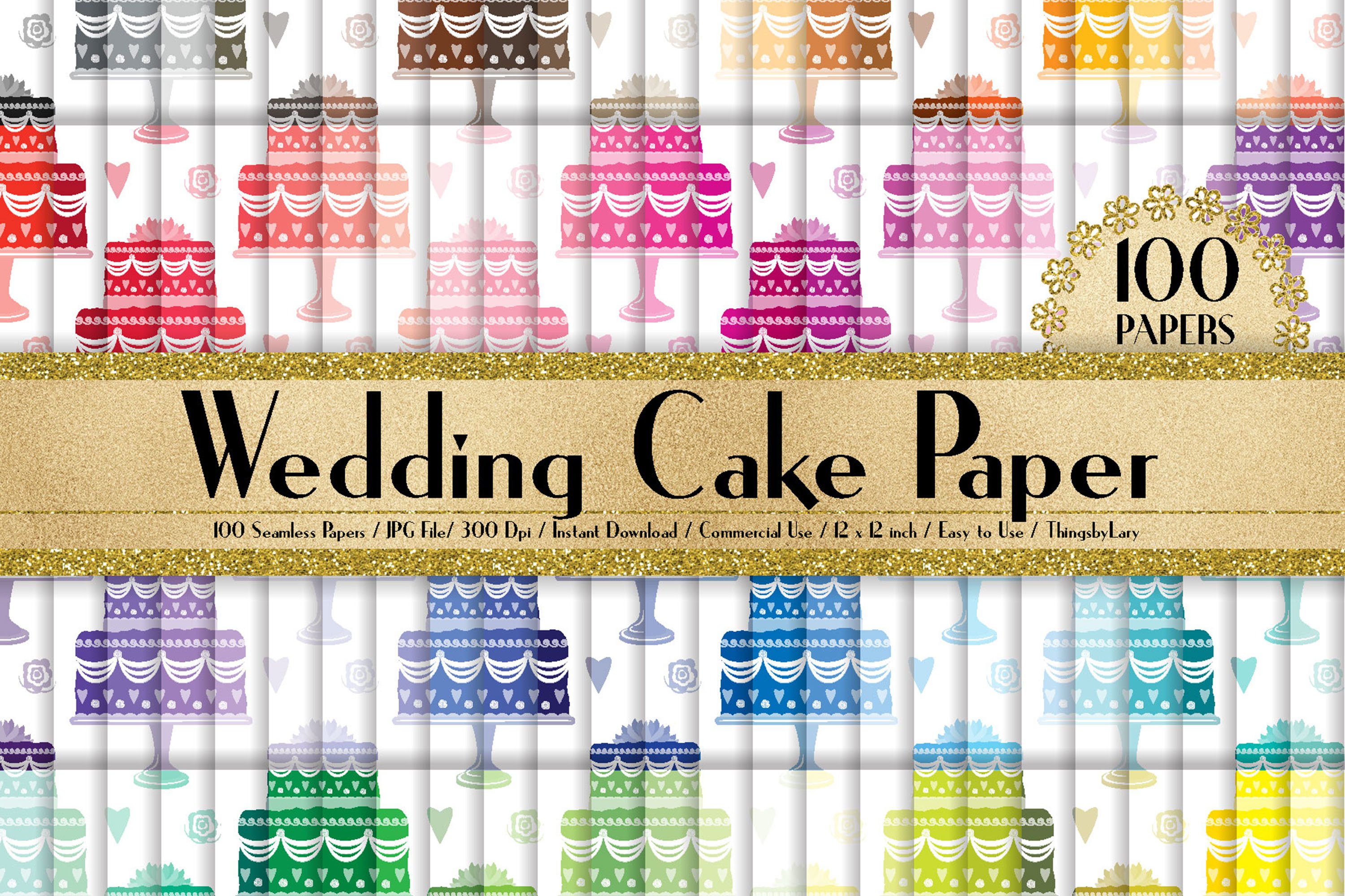 100 Seamless Wedding Cake Digital Papers 12 x 12 inch (133583 ...