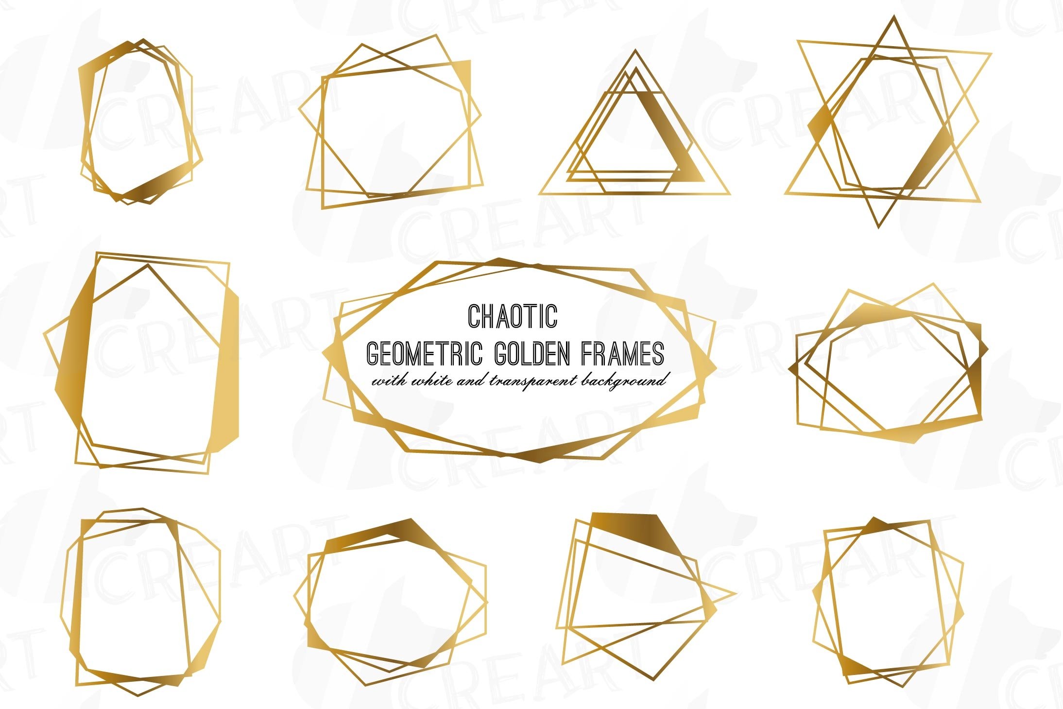 Chaotic geometric golden frames, lineal frames clip art (216091 ...
