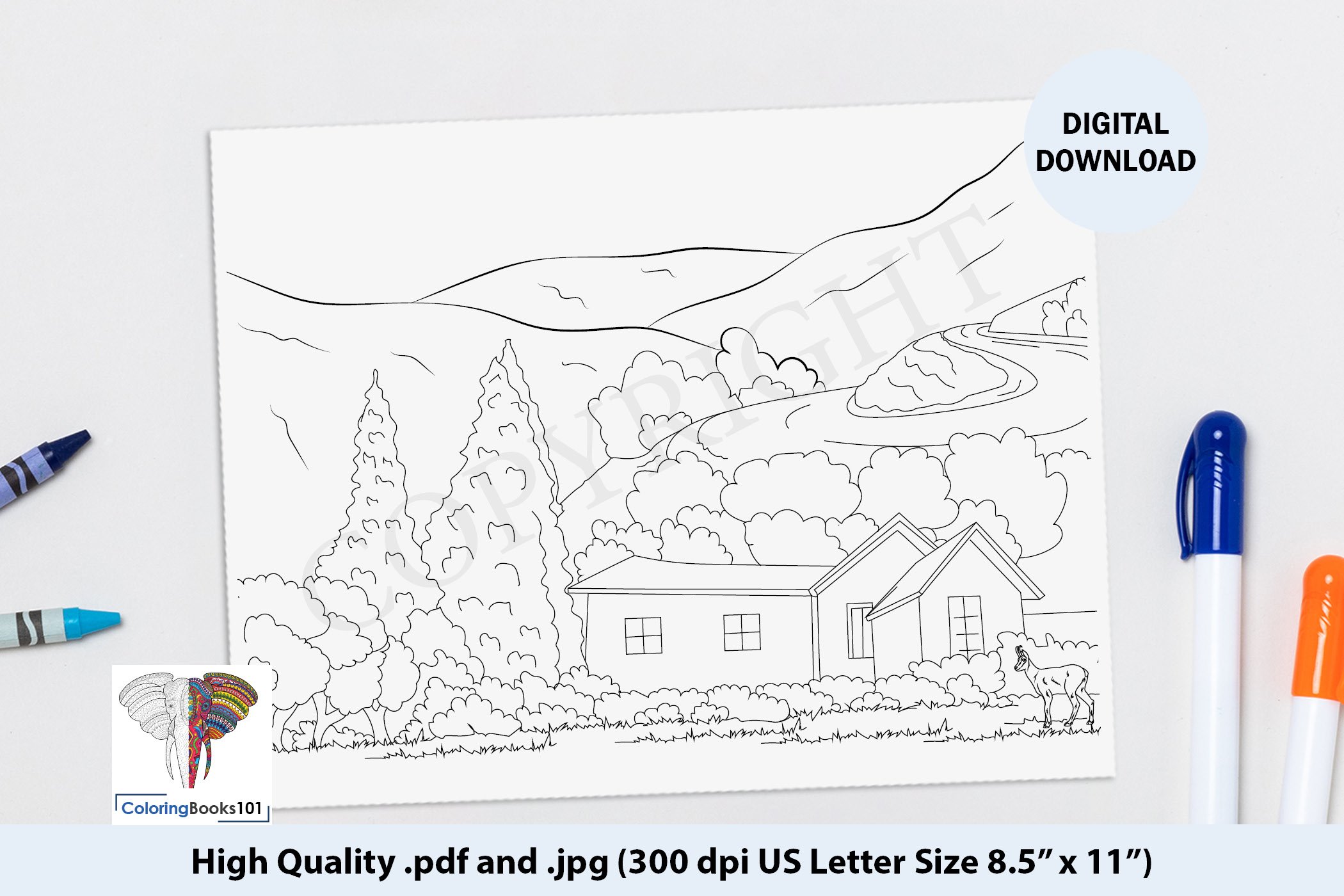 House with many trees in the Forest Intricate Coloring Page (1142327 ...