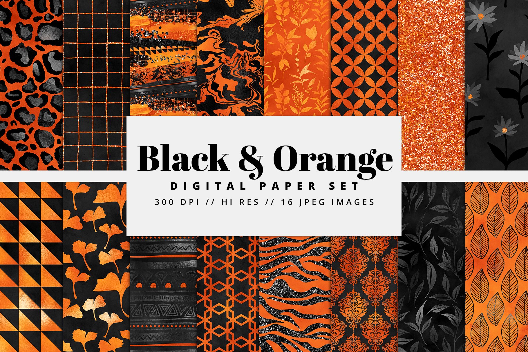 Black & Orange Digital Paper Pack