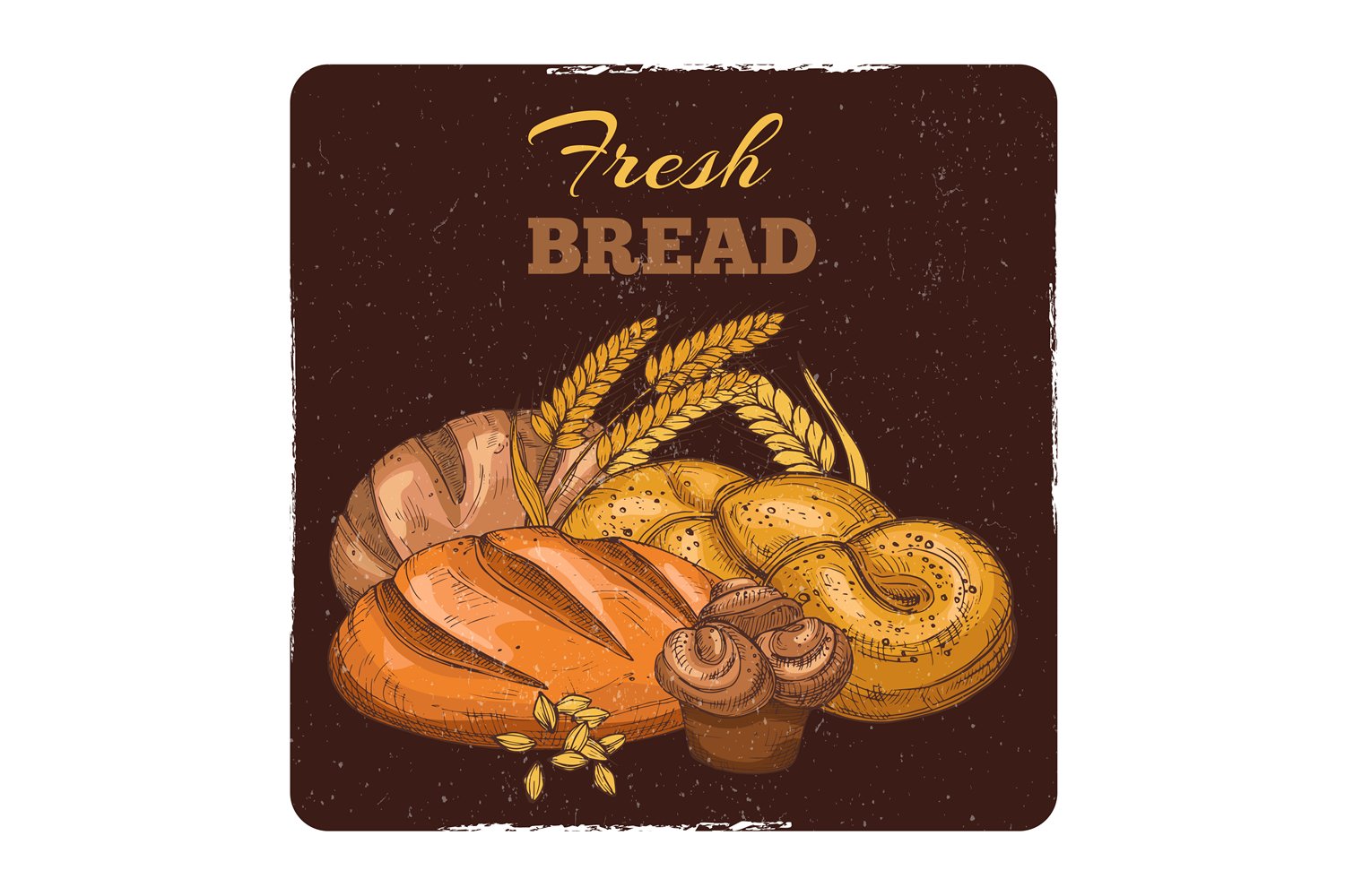 Bakery grunge emblem design. Hand sketched fresh bread vecto (914713 ...