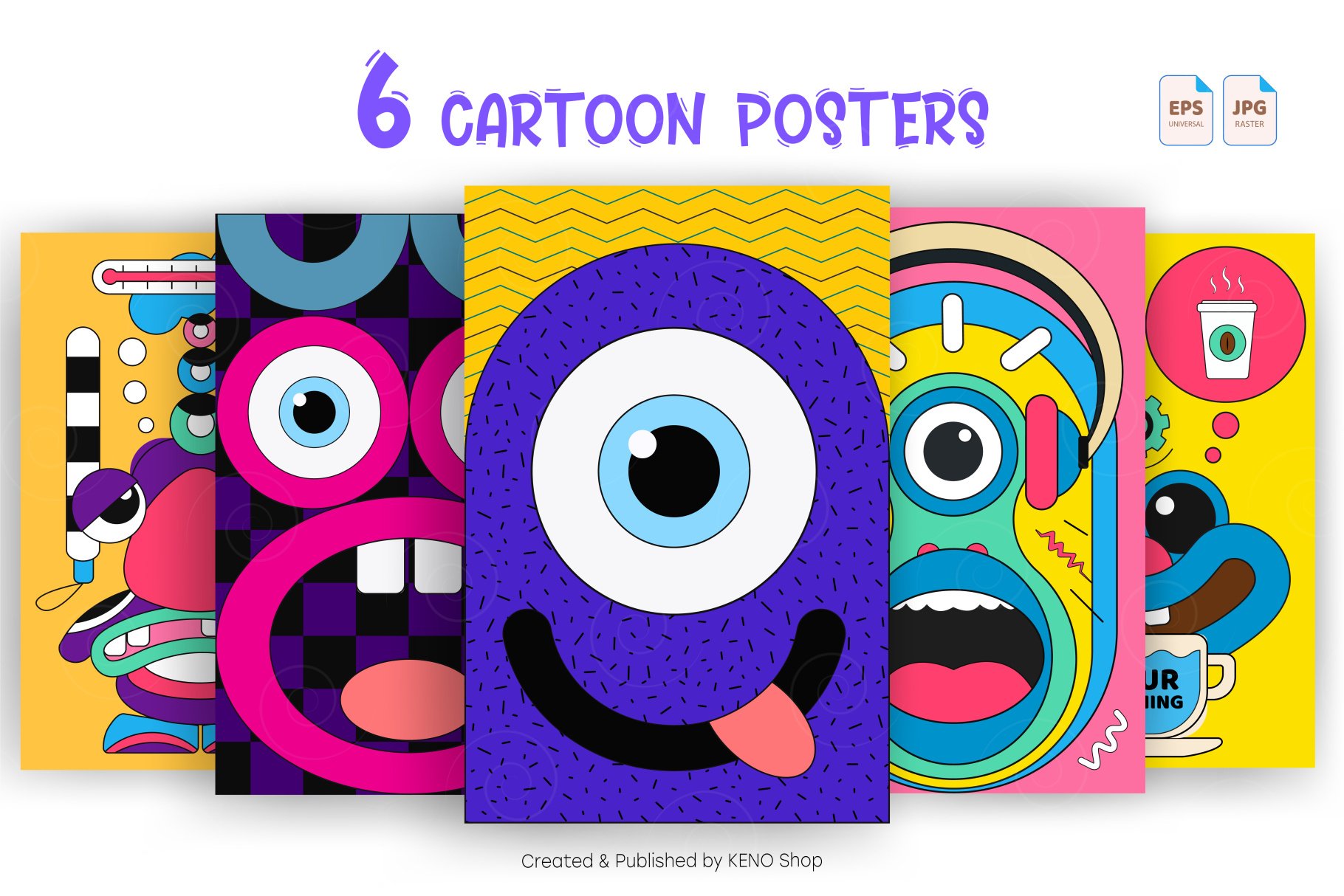 Cartoon posters with emotions. (1155808) | Backgrounds | Design Bundles