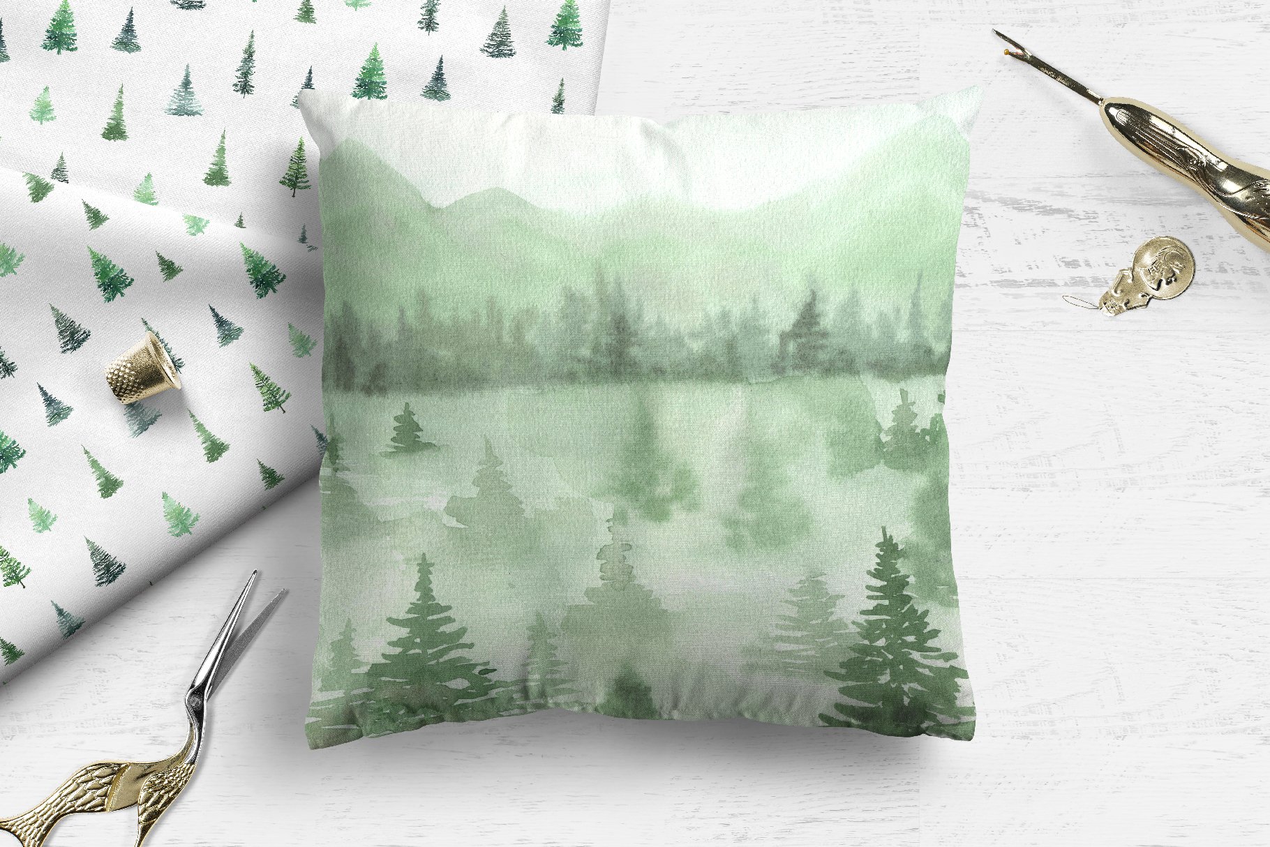 Watercolor Green Fores Digital Papers (1132062) | Illustrations ...