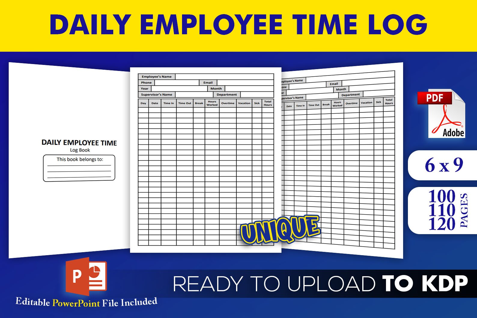 Daily Employee Time Logbook - KDP Interior Template Editable (921230 ...