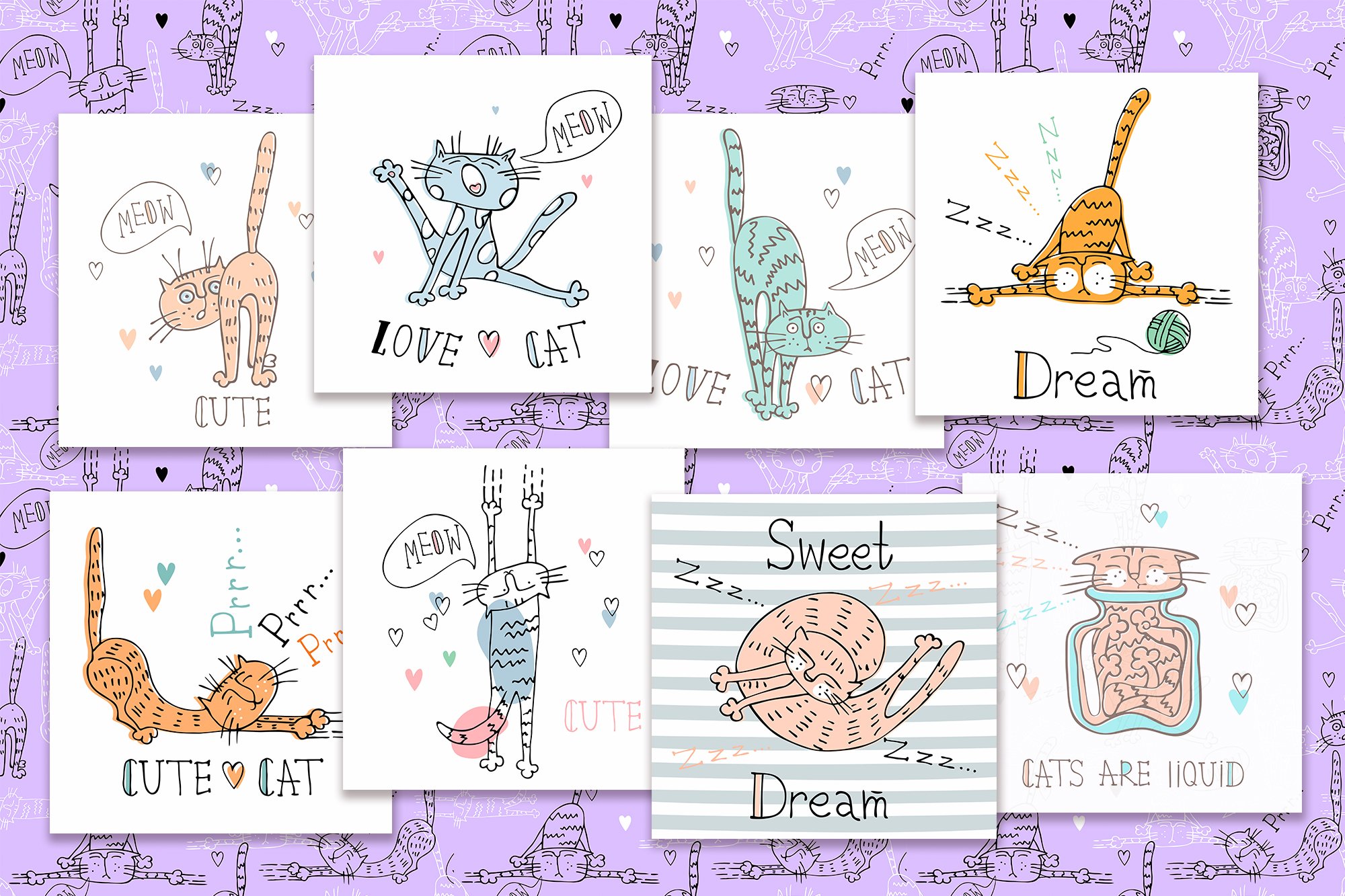 Cute cats digital cliparts in Doodle style. (246119) | Illustrations ...