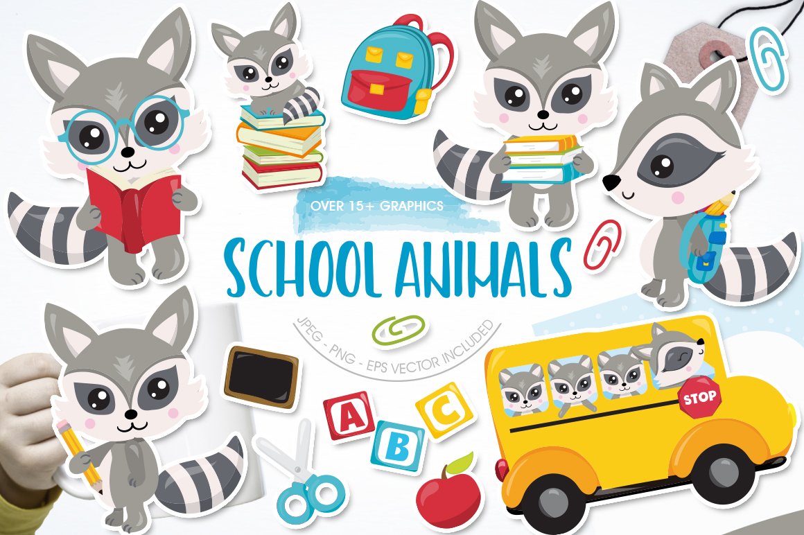 School Racoons Graphics and illustrations, vecto