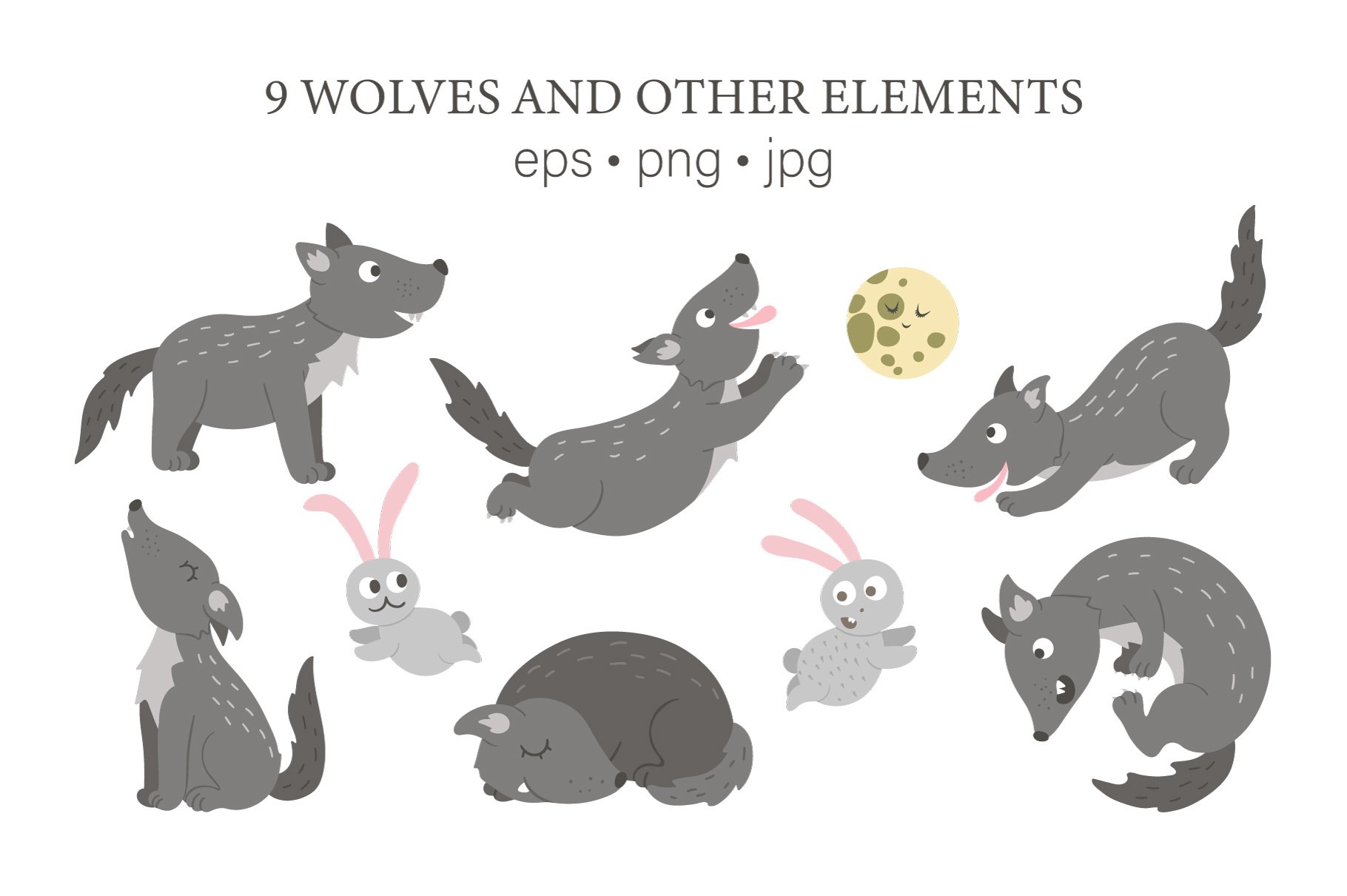 Funny Wolves (727519) | Illustrations | Design Bundles