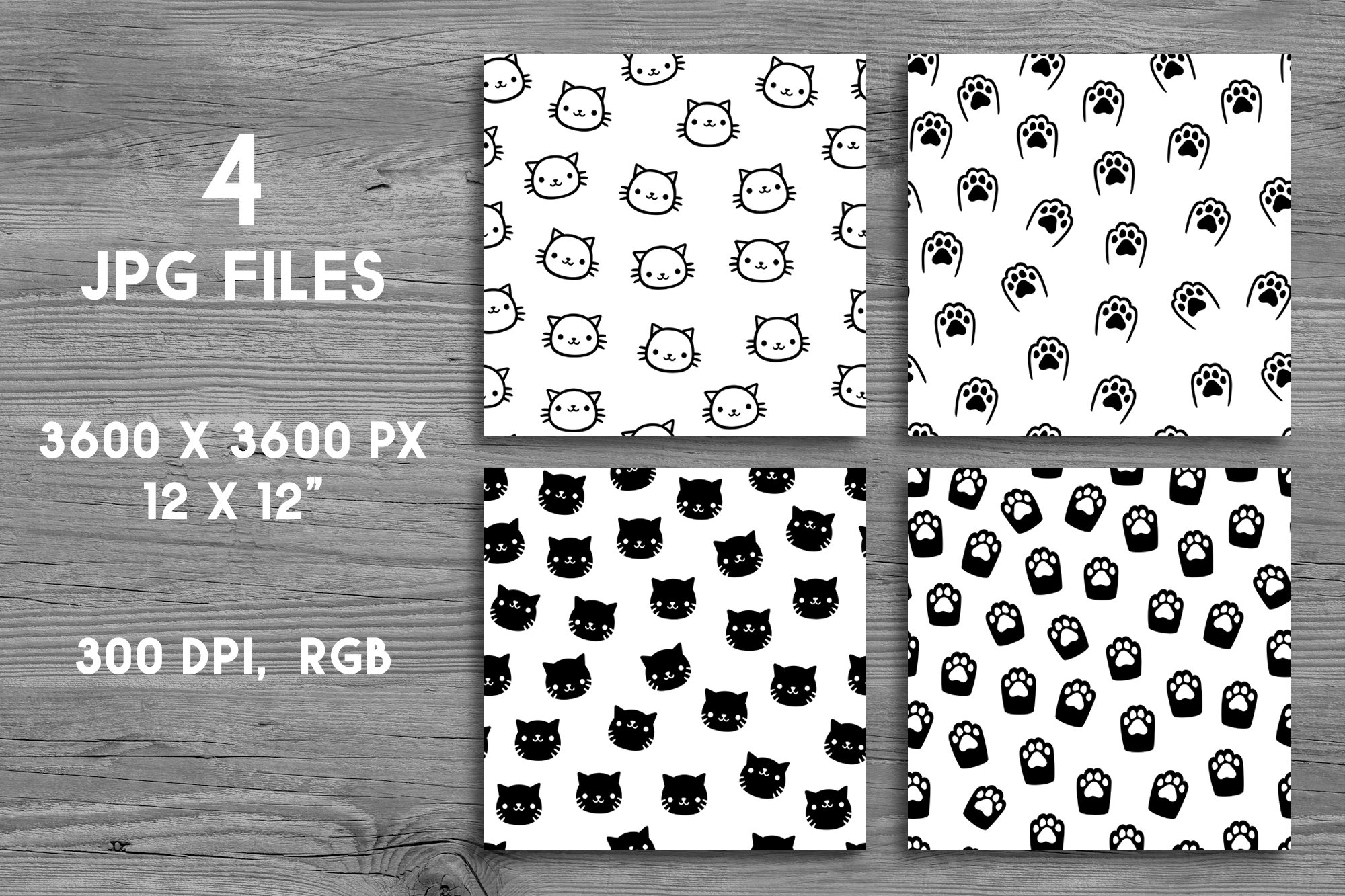 Cat pattern svg Cute cat svg Cat digital paper pack Cat paw
