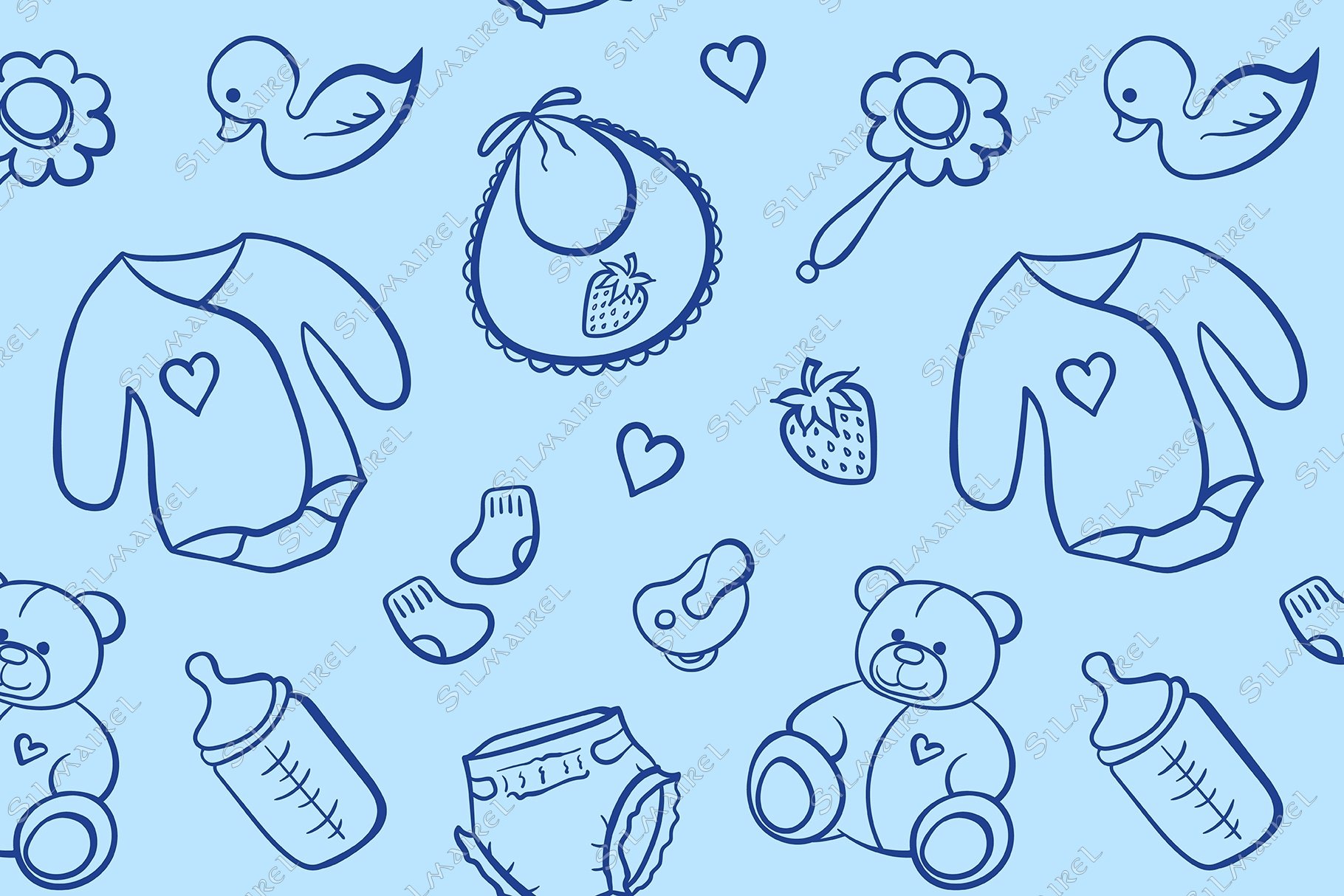 Cartoon newborn baby things seamless pattern vector art (1262734 ...