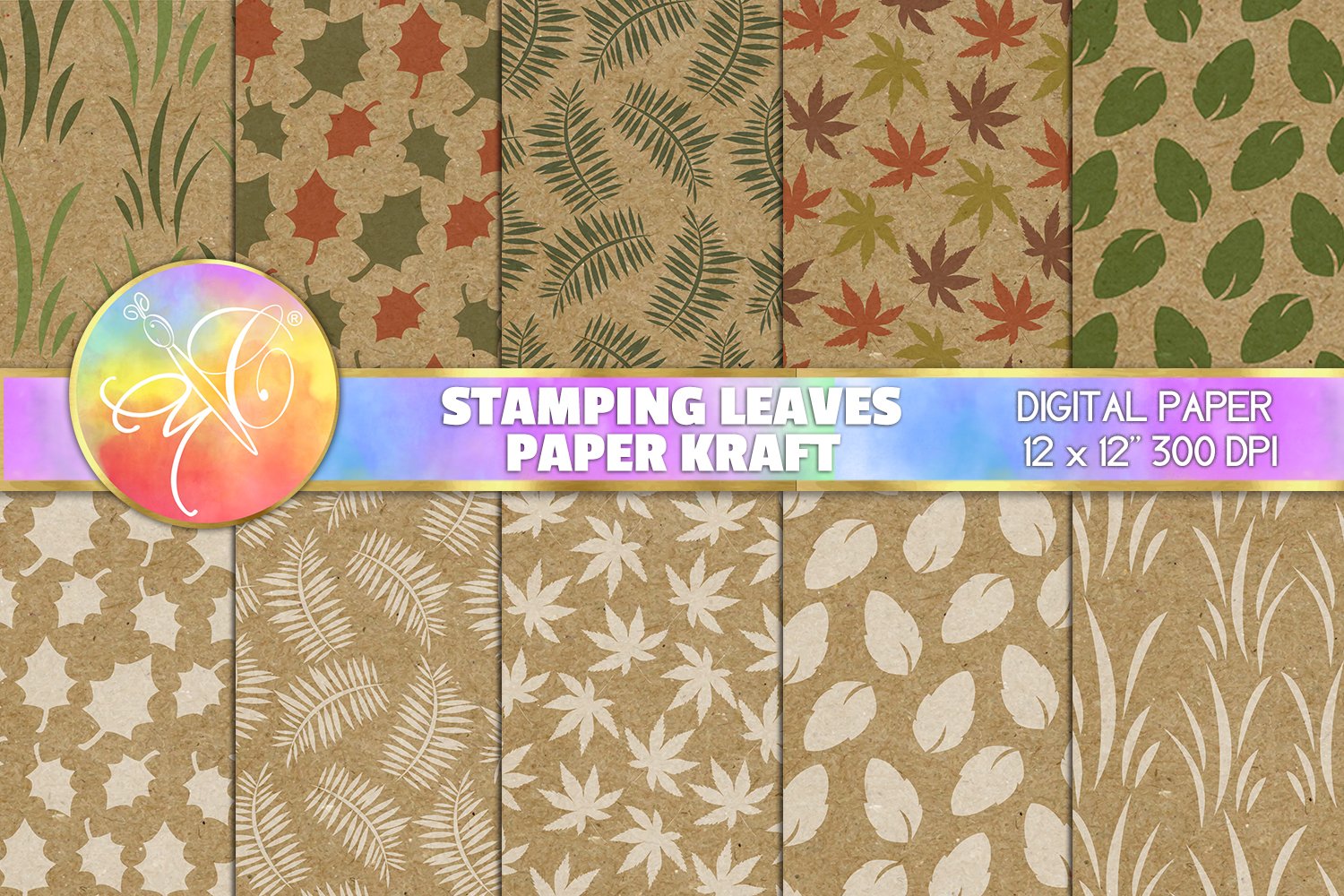 Stamping Leaves Paper Kraft Digital Paper, Kraft Background (297201 ...