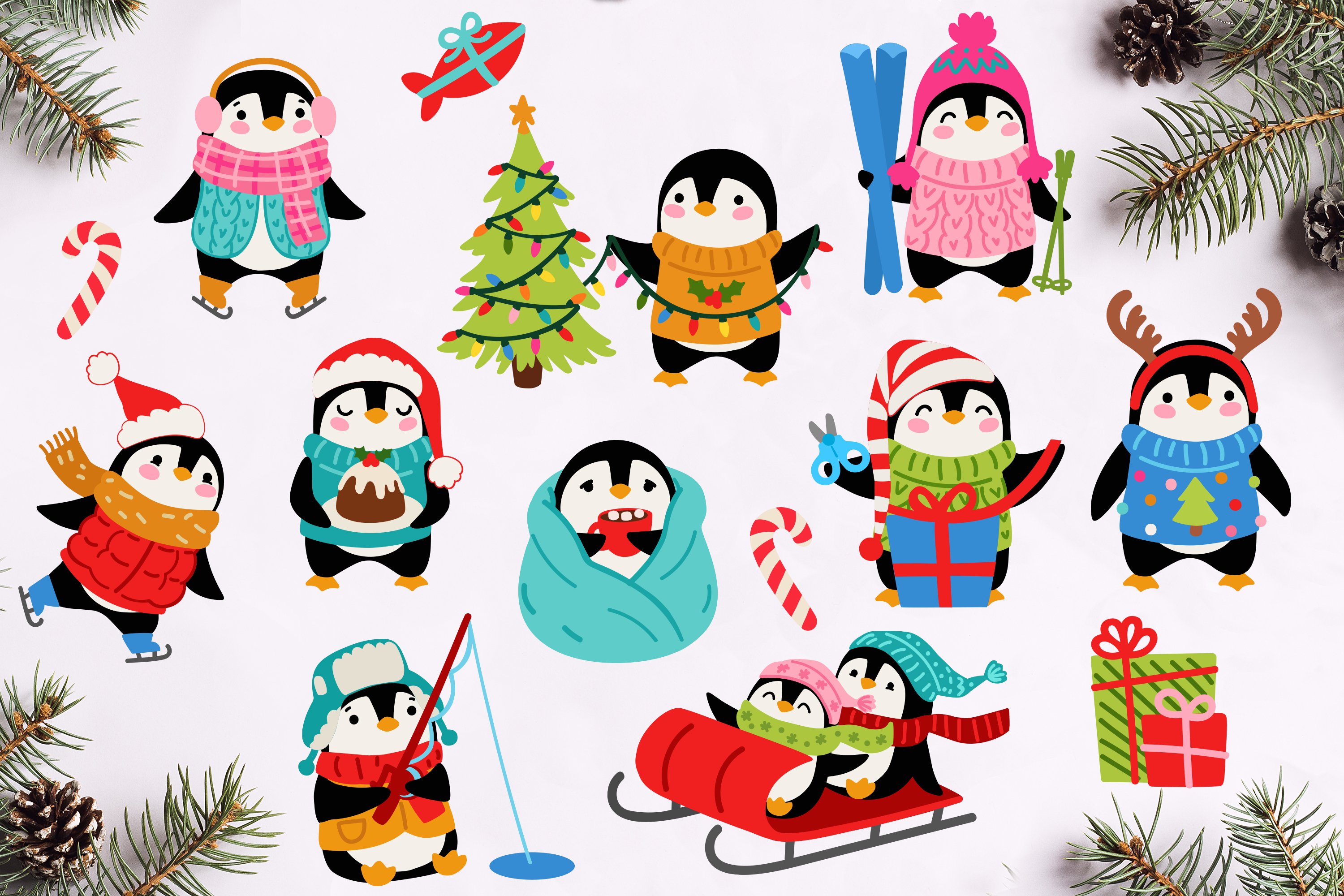 Christmas Penguin Vector Art (403771) | Illustrations | Design Bundles