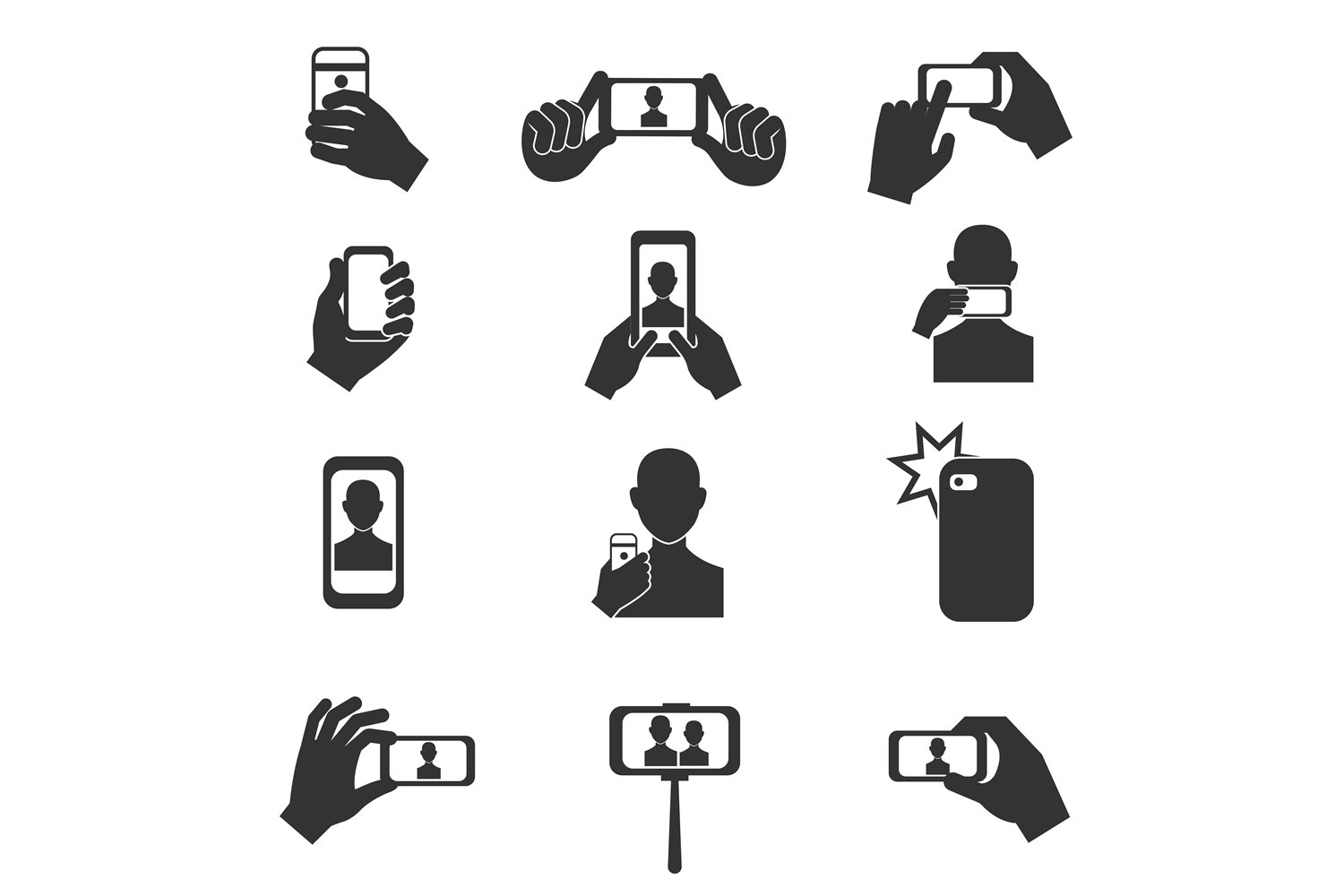 Selfie photo vector icons set