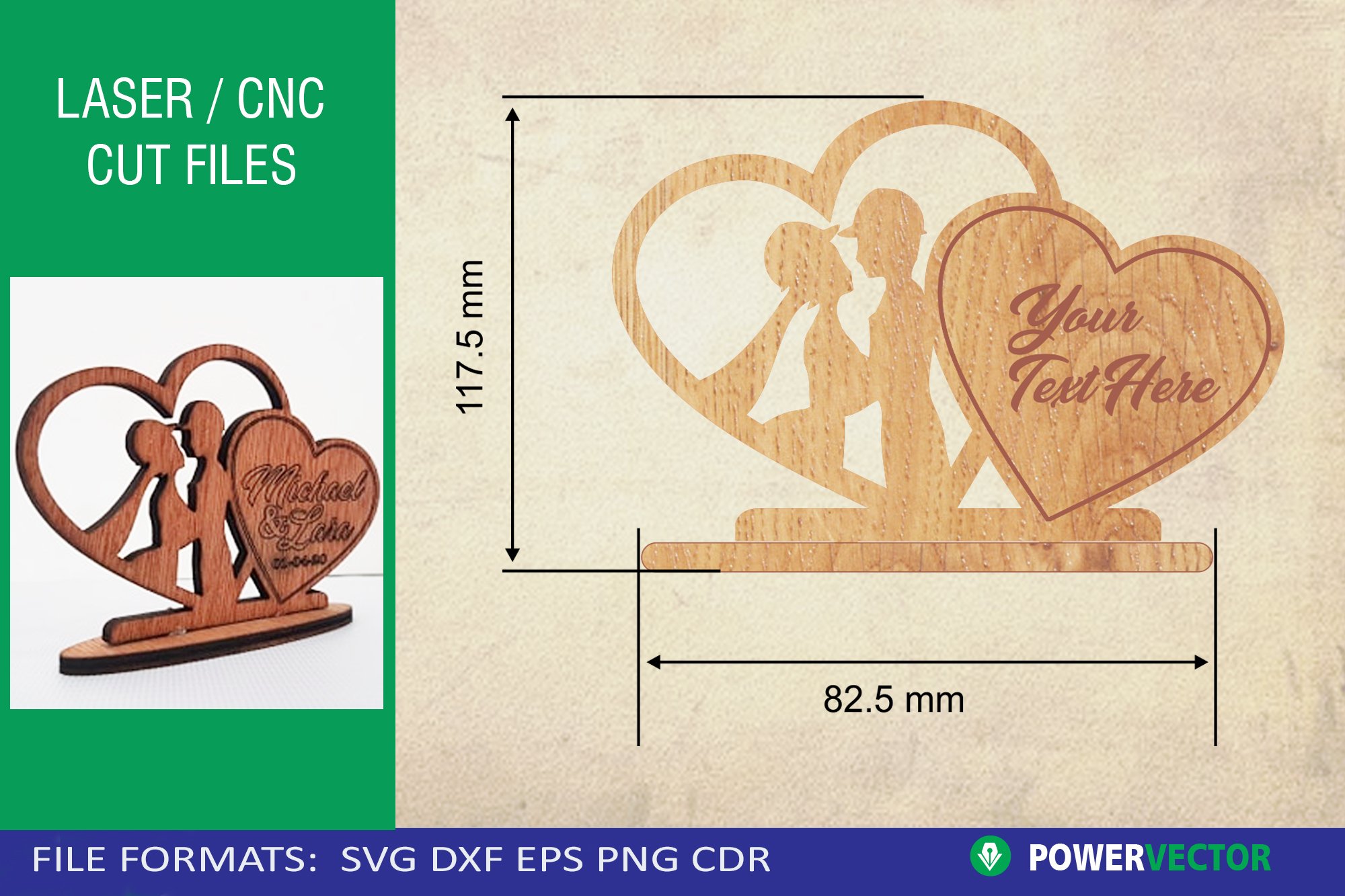 Wedding Souvenir, Couple Heart Laser CNC cutting template (573739 ...