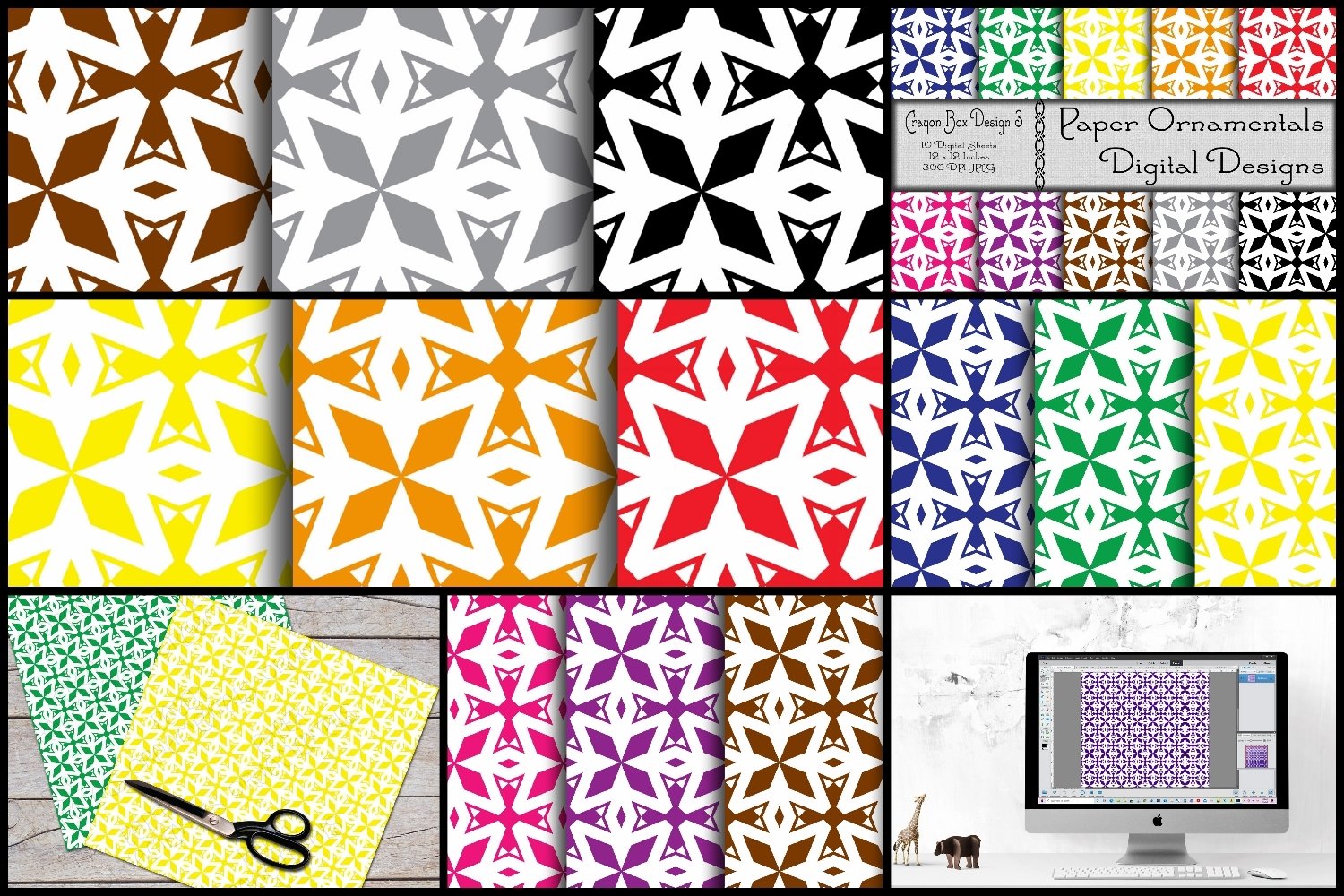 Crayon Box Set 3 Digital Paper For Crafts & Background (217090 ...