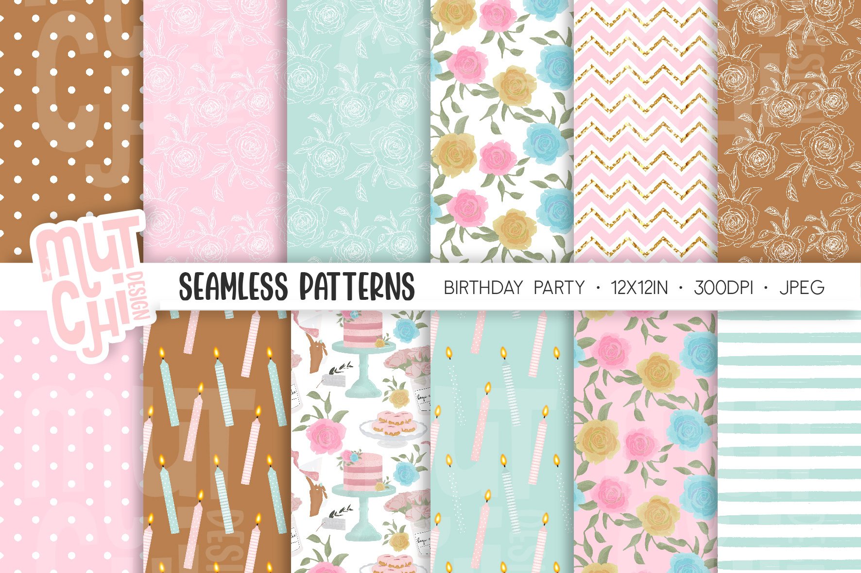 Birthday Party Pattern Set (1244126) | Patterns | Design Bundles