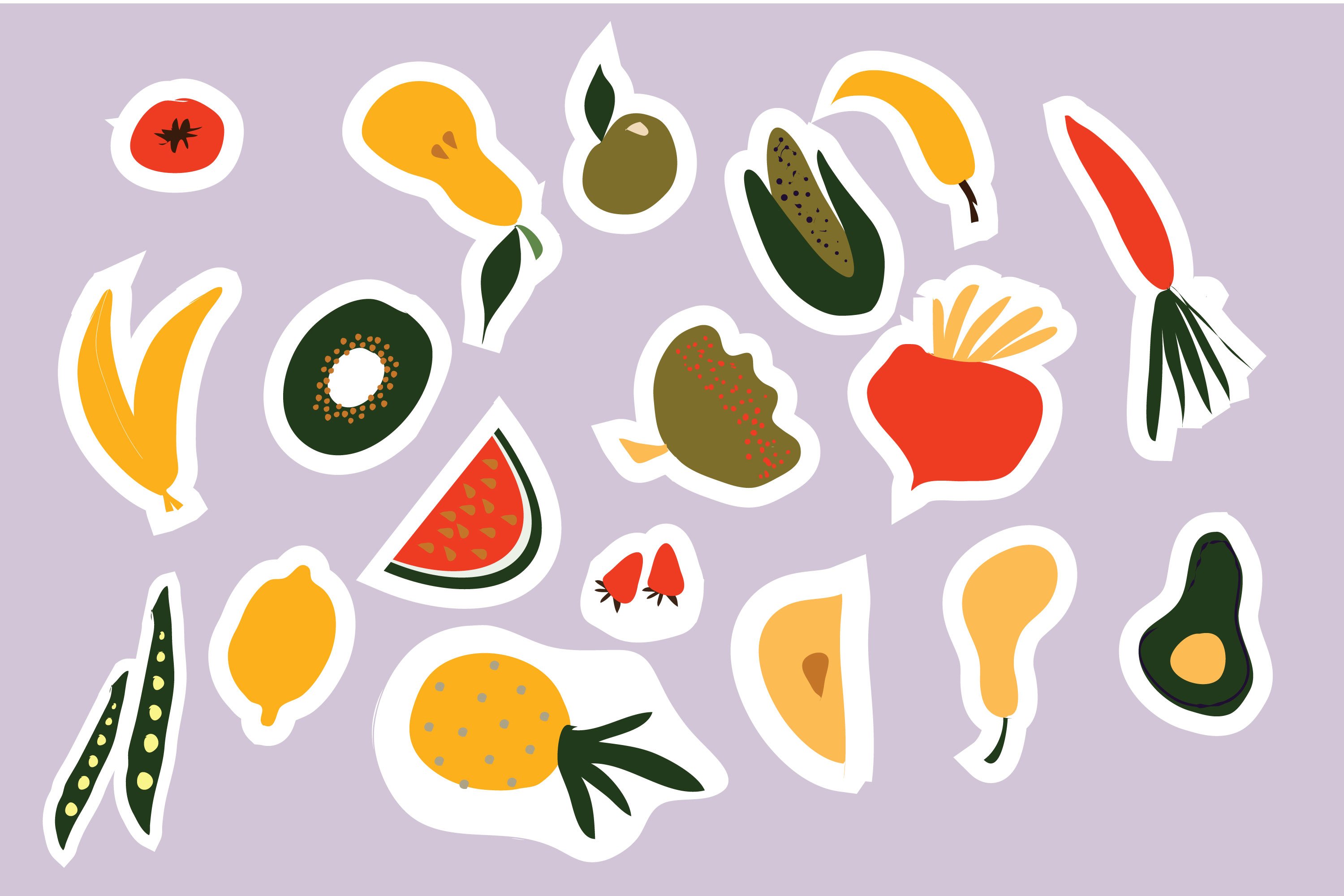 Sticker pack.Veggies and fruit stickers. Food stickers (1144382 ...