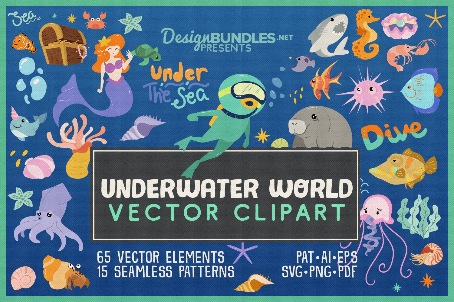Underwater World 65 Vector Clipart & Seamless Patterns