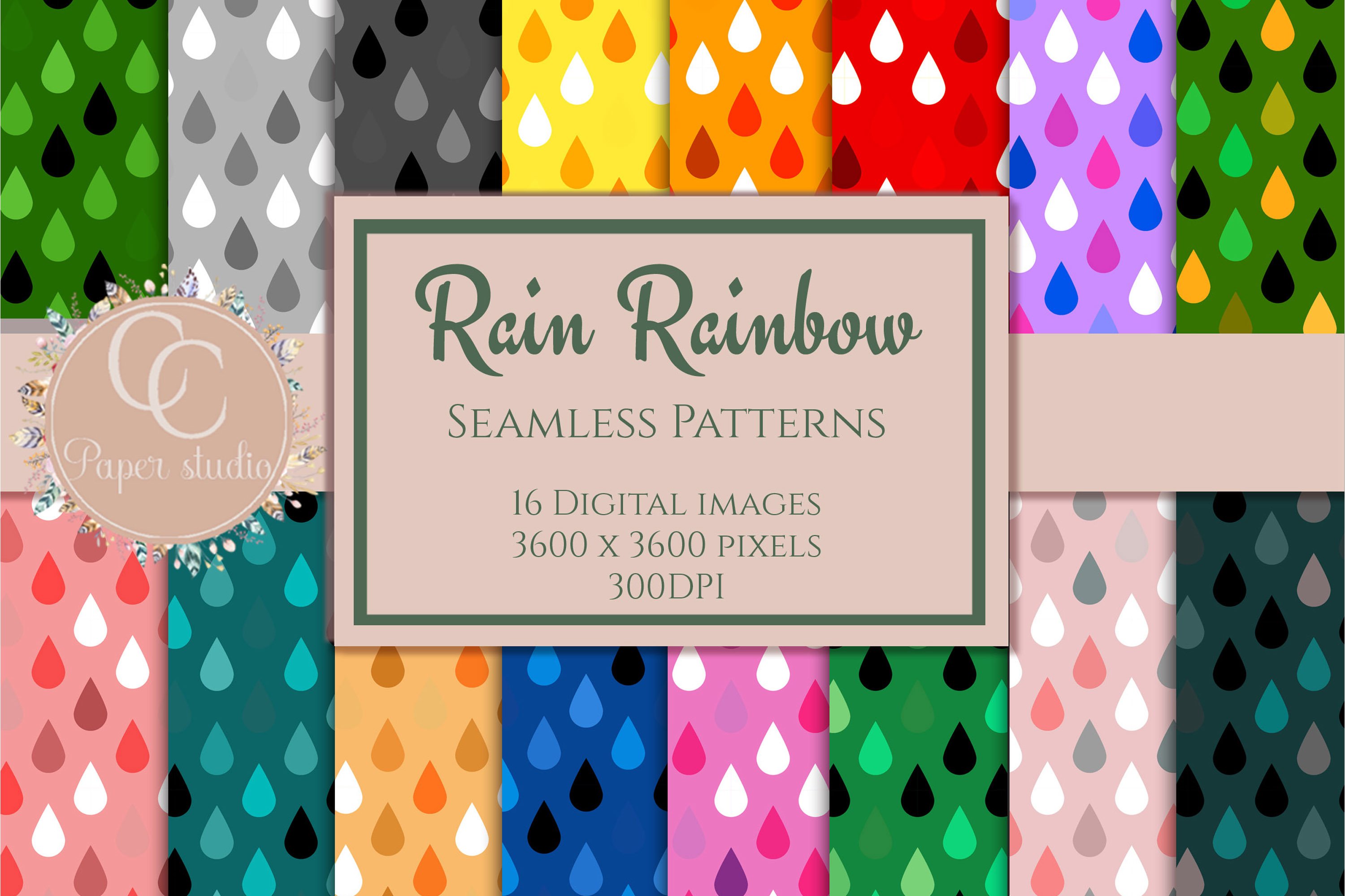 Digital paper - Rainbow fun paper - Rain edition (929563) | Patterns ...