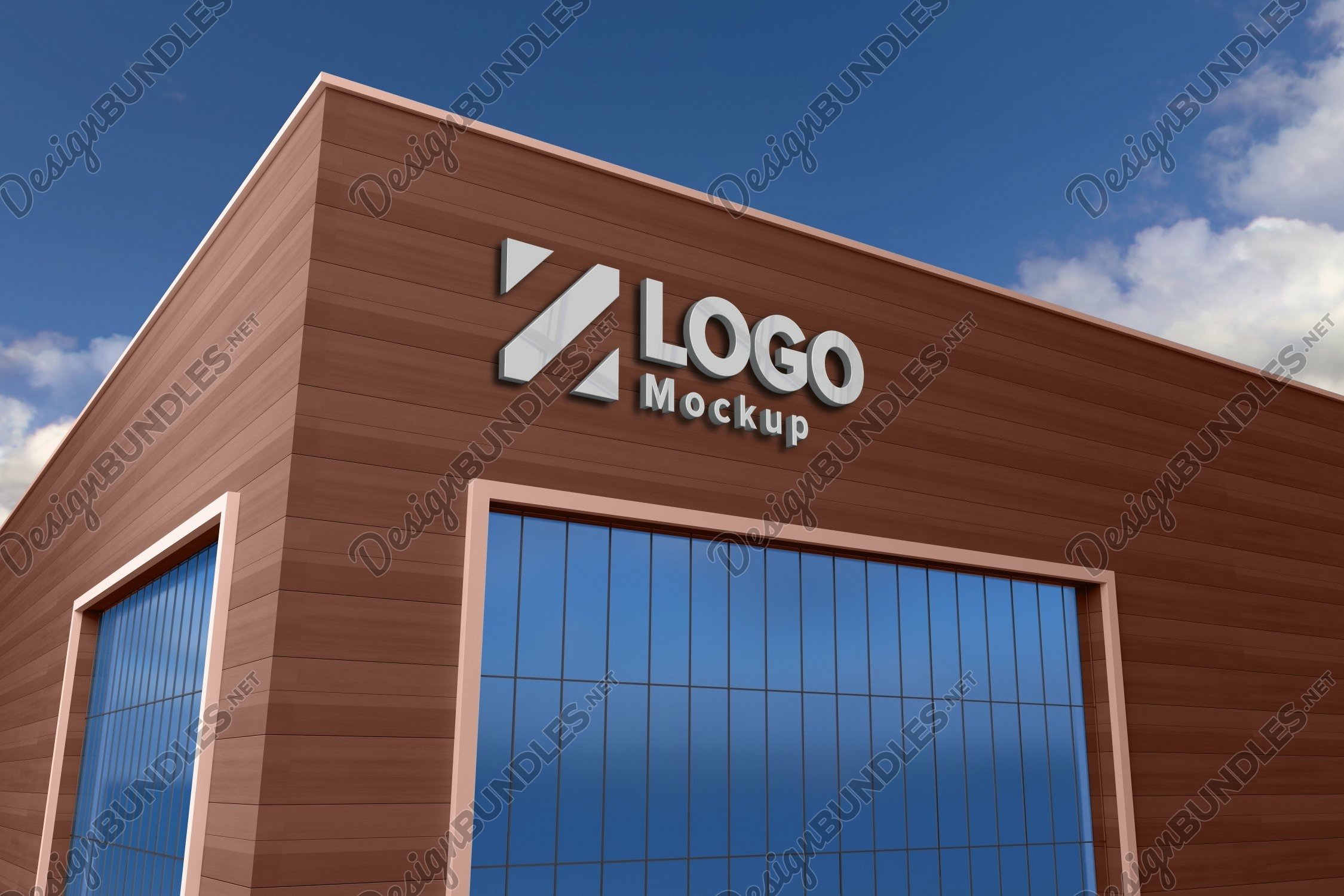 Steel Logo Mockup 3D Sign façade Building (1124049) | Branding | Design ...