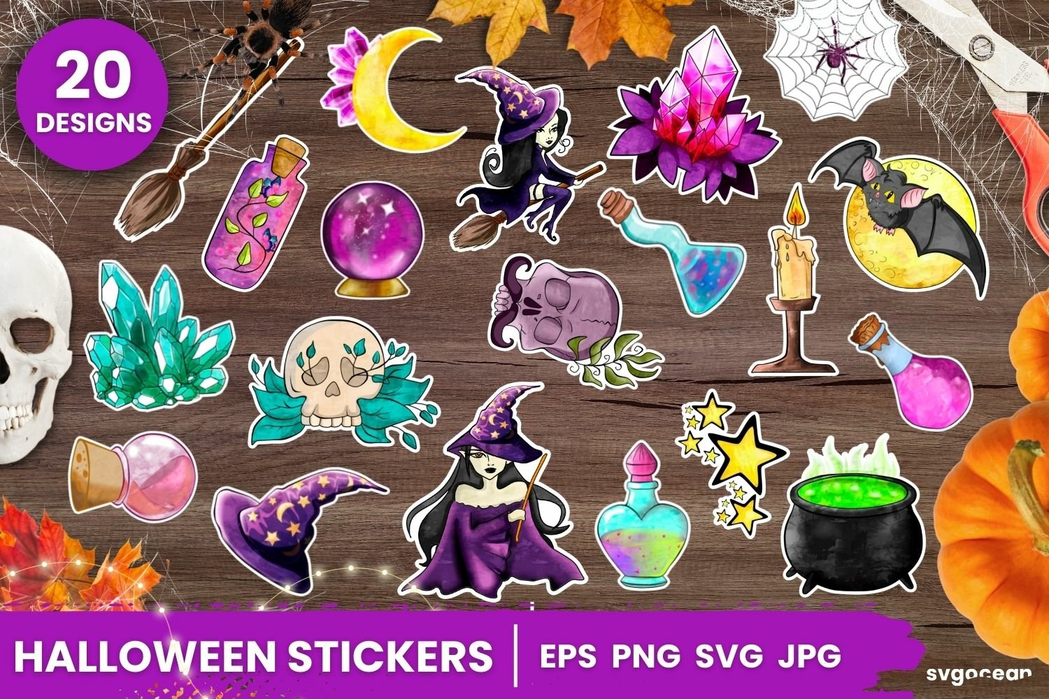 Halloween Witch Stickers SVG Bundle | Cricut | PNG