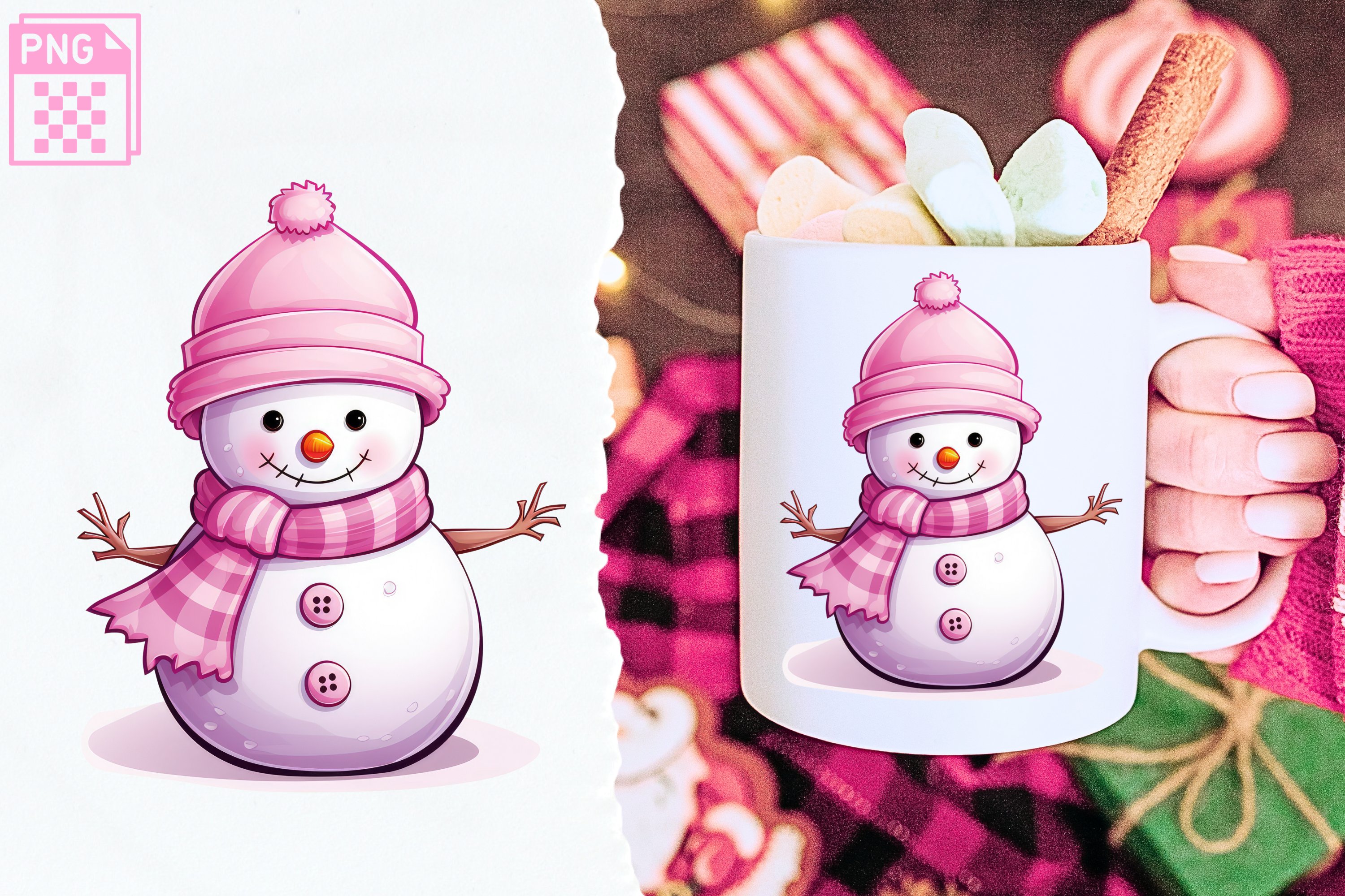 Cute Pink Snowman Wallpaper