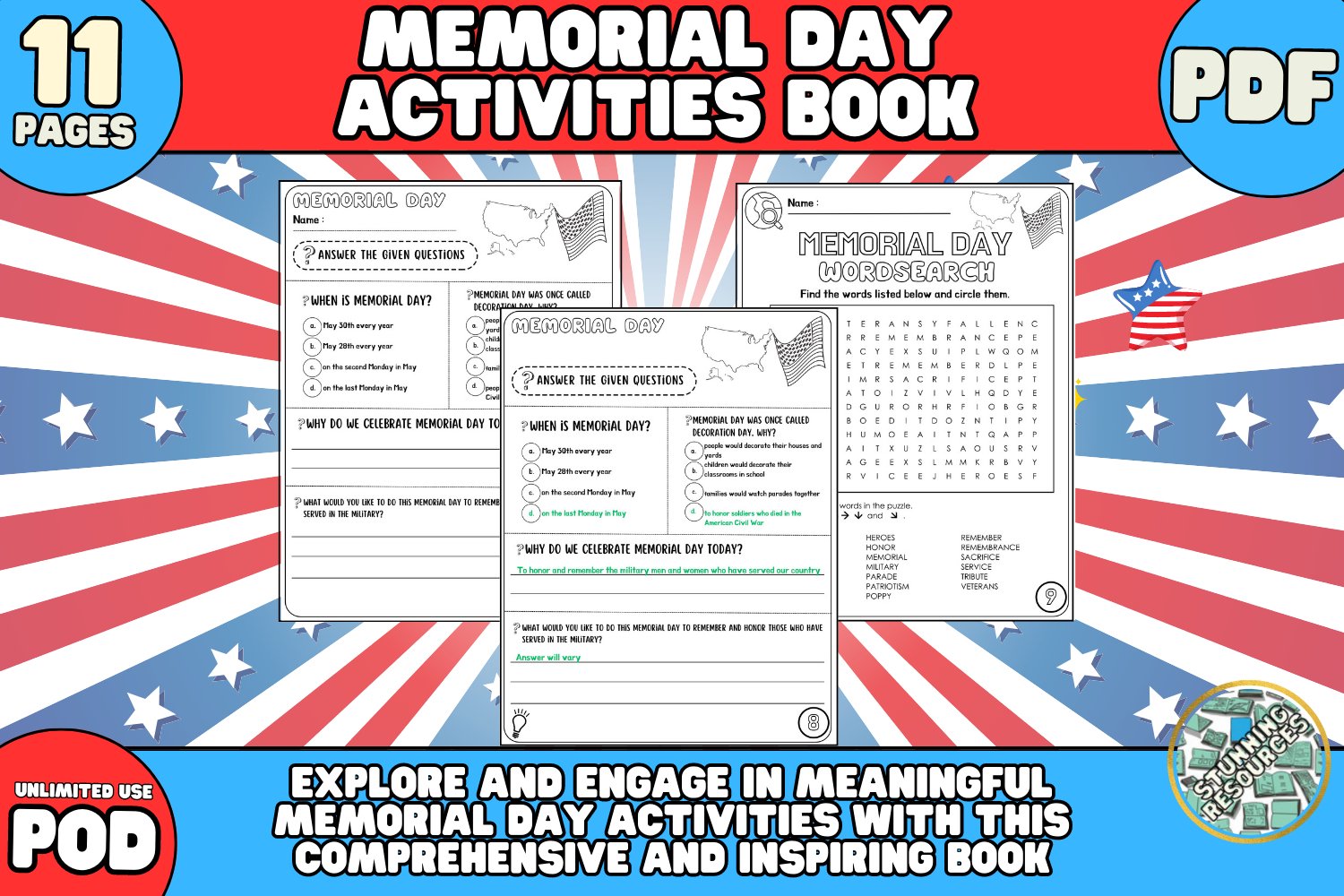 Memorial Day Activity Pages