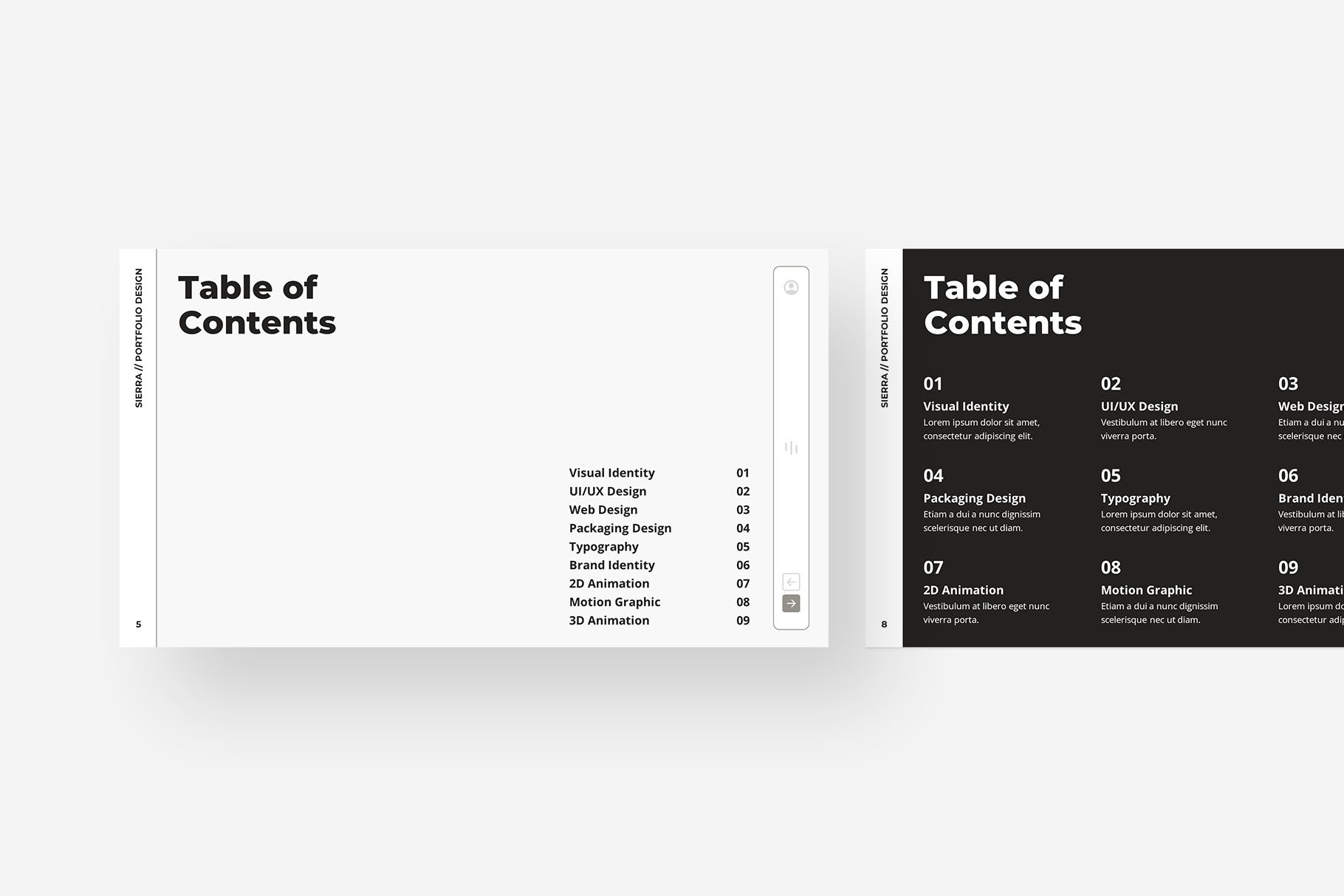 Table Of Contents Template For Portfolio