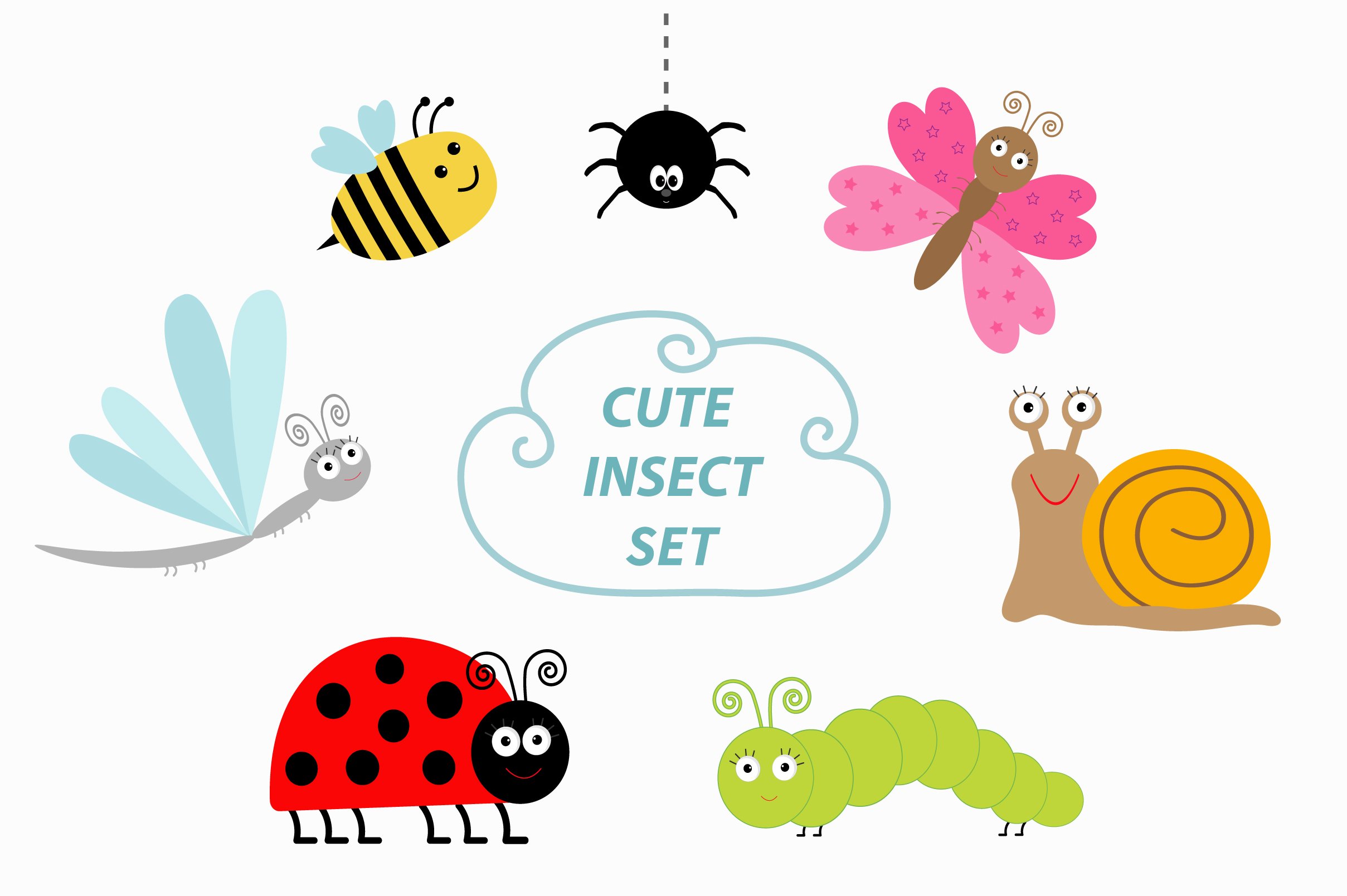 Cute cartoon insect set. Vector (720179) | Illustrations | Design Bundles