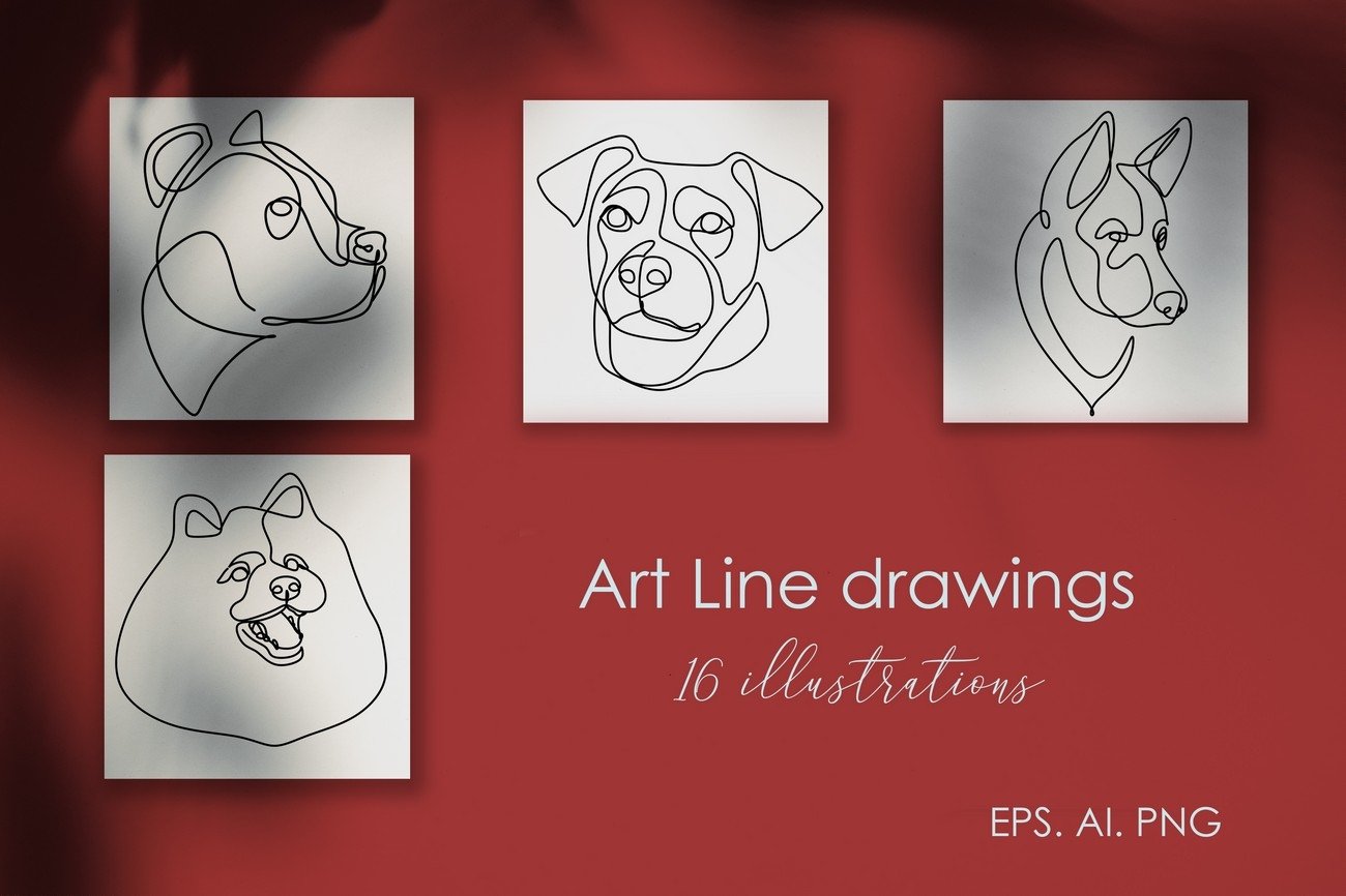 16 Dogs line drawings. Dog breeds (476060) | Illustrations | Design Bundles