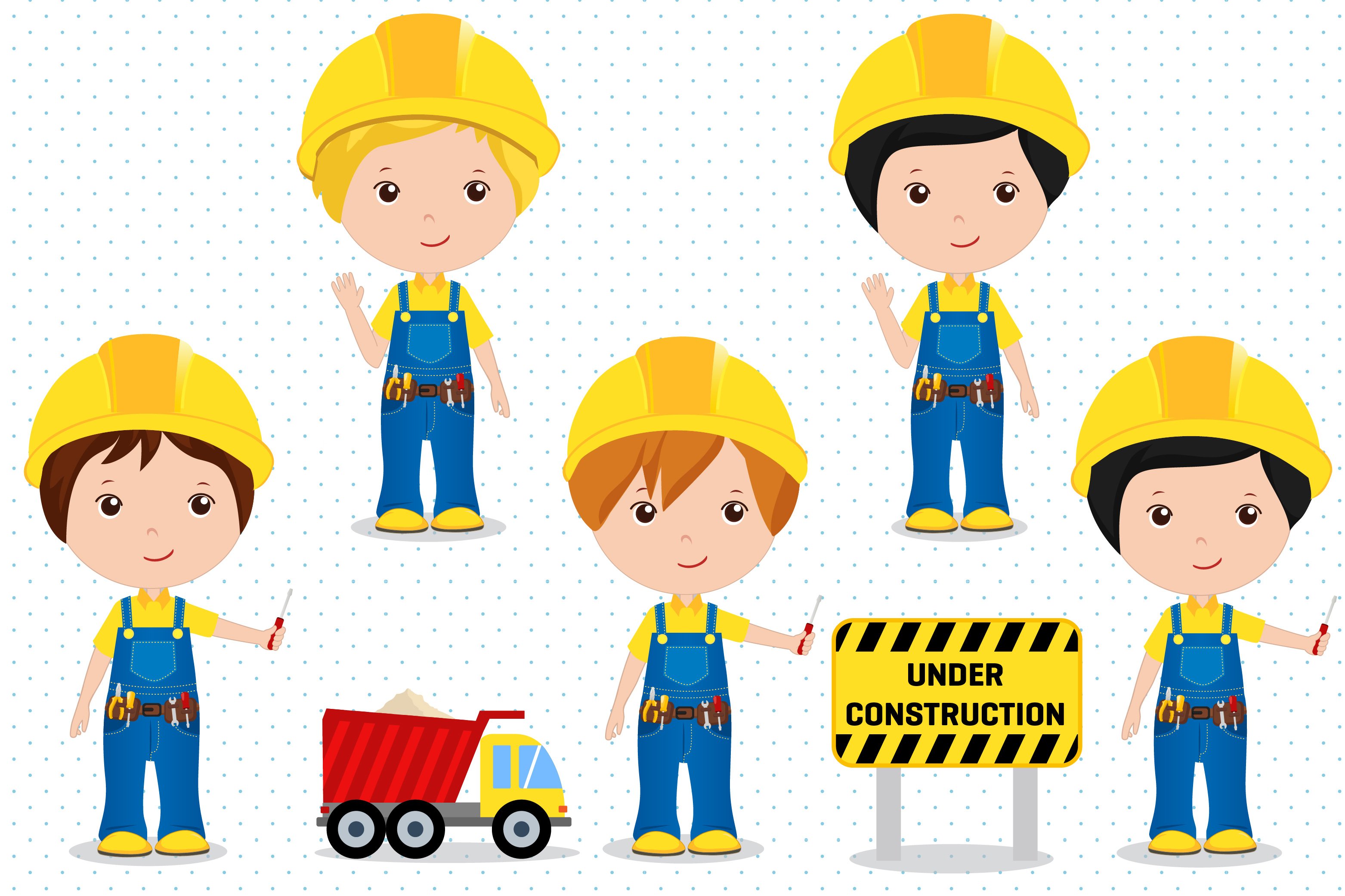 Construction boy illustration, Construction boy digital papers (25085 ...