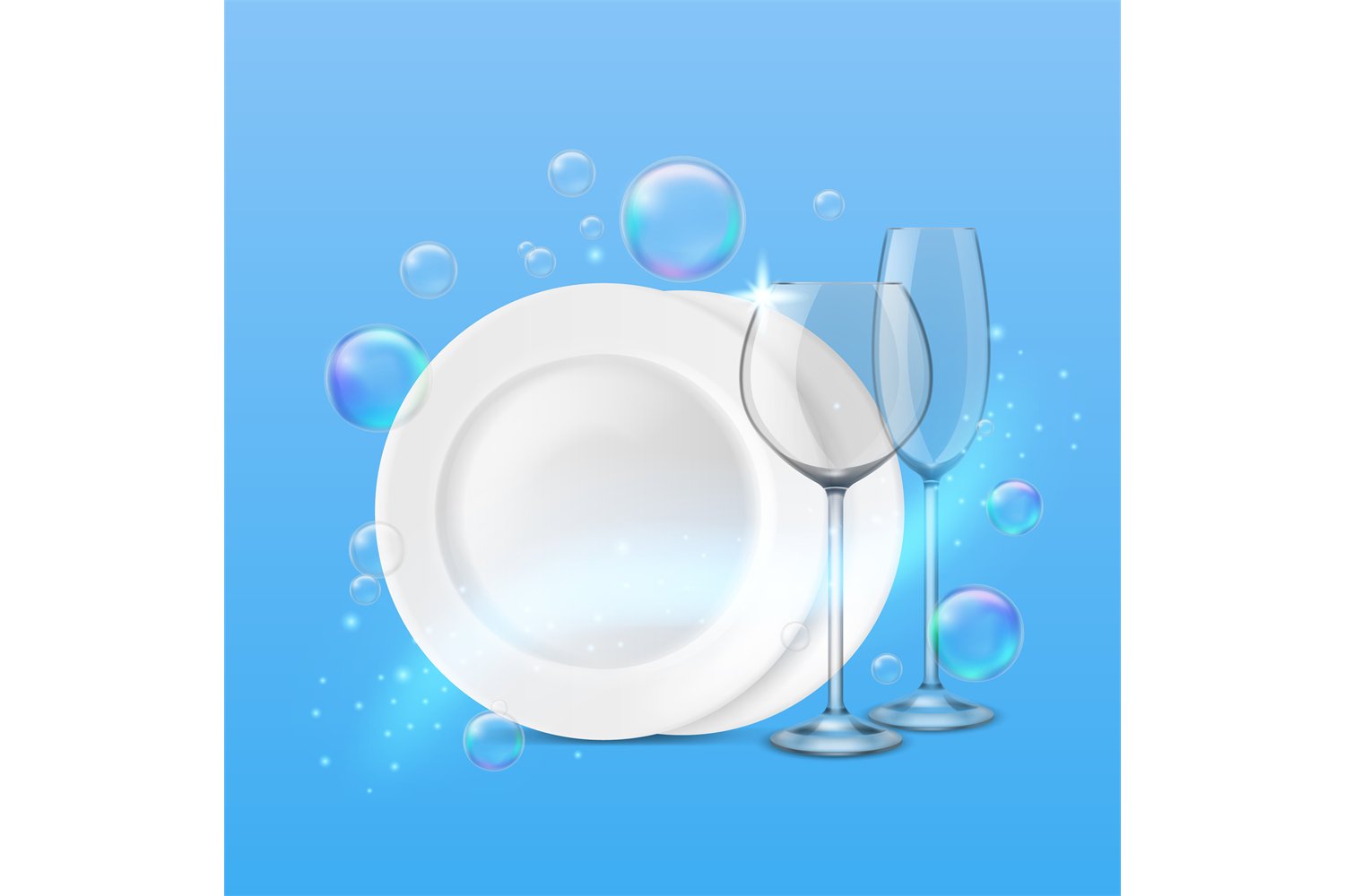 Dish wash. Realistic shiny dishes cleanness, fresh porcelain (1206840 ...