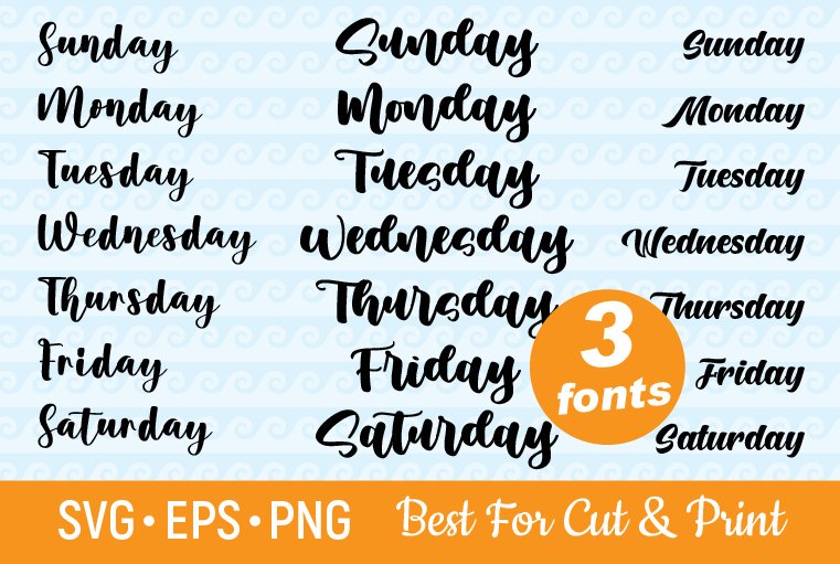 Week Days SVG Weekly DIary Sunday Monday Tuesday Friday Note (565292 ...