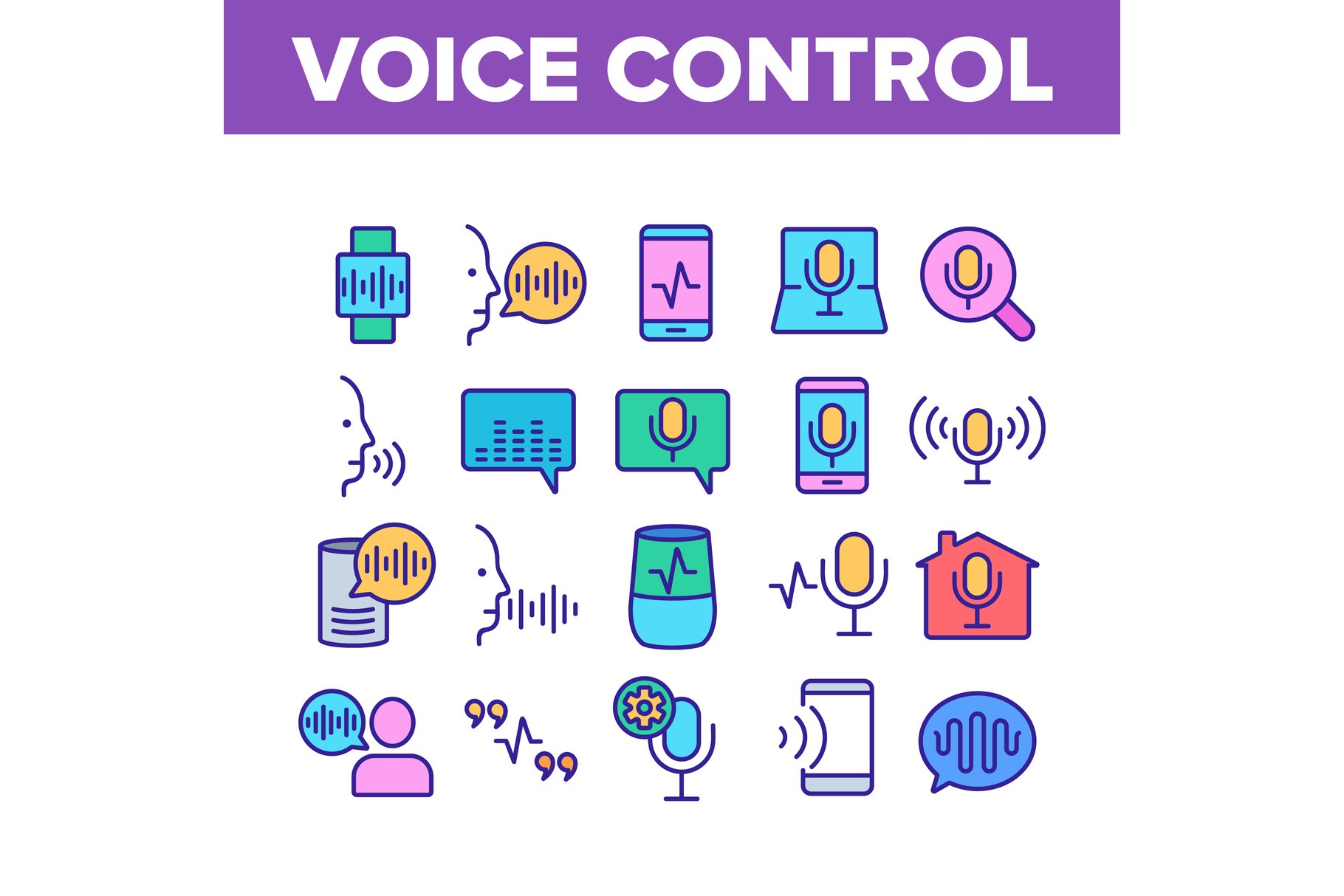 Voice Control Command Collection Icons Set Vector (583490) | Icons ...
