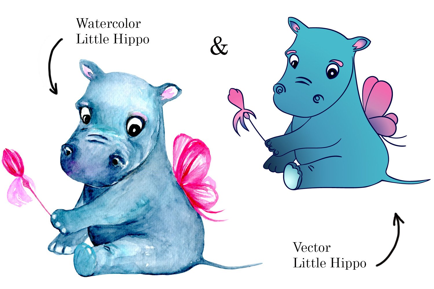 2 Little Fairy Hippo characters with magic wand (512789 ...