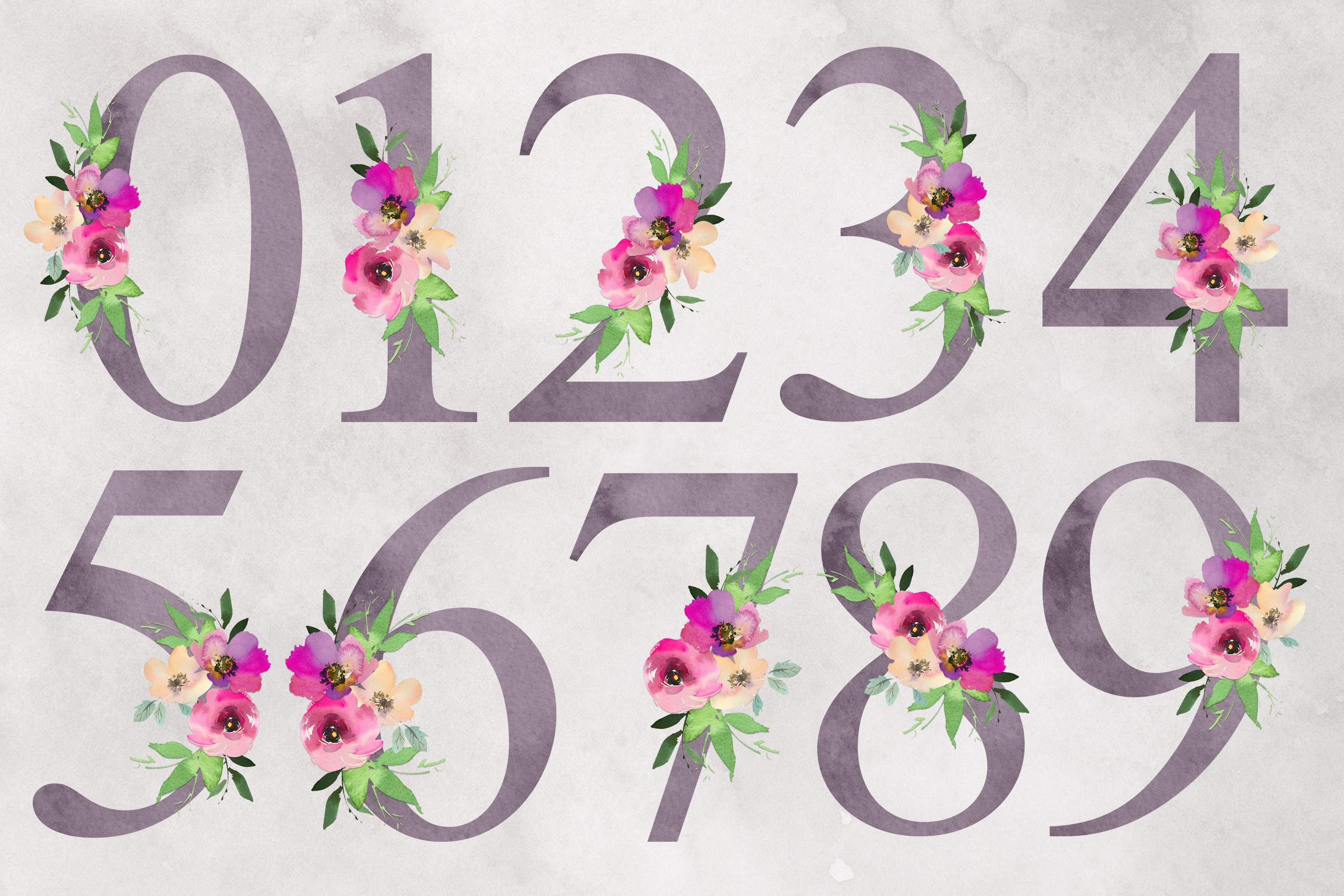 Watercolour Floral Alphabet and Number Clipart Bundle (577504 ...