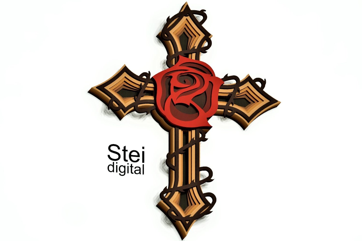 3d layered Cross Rose SVG for Cricut, DXF laser cut files. (1181733 ...