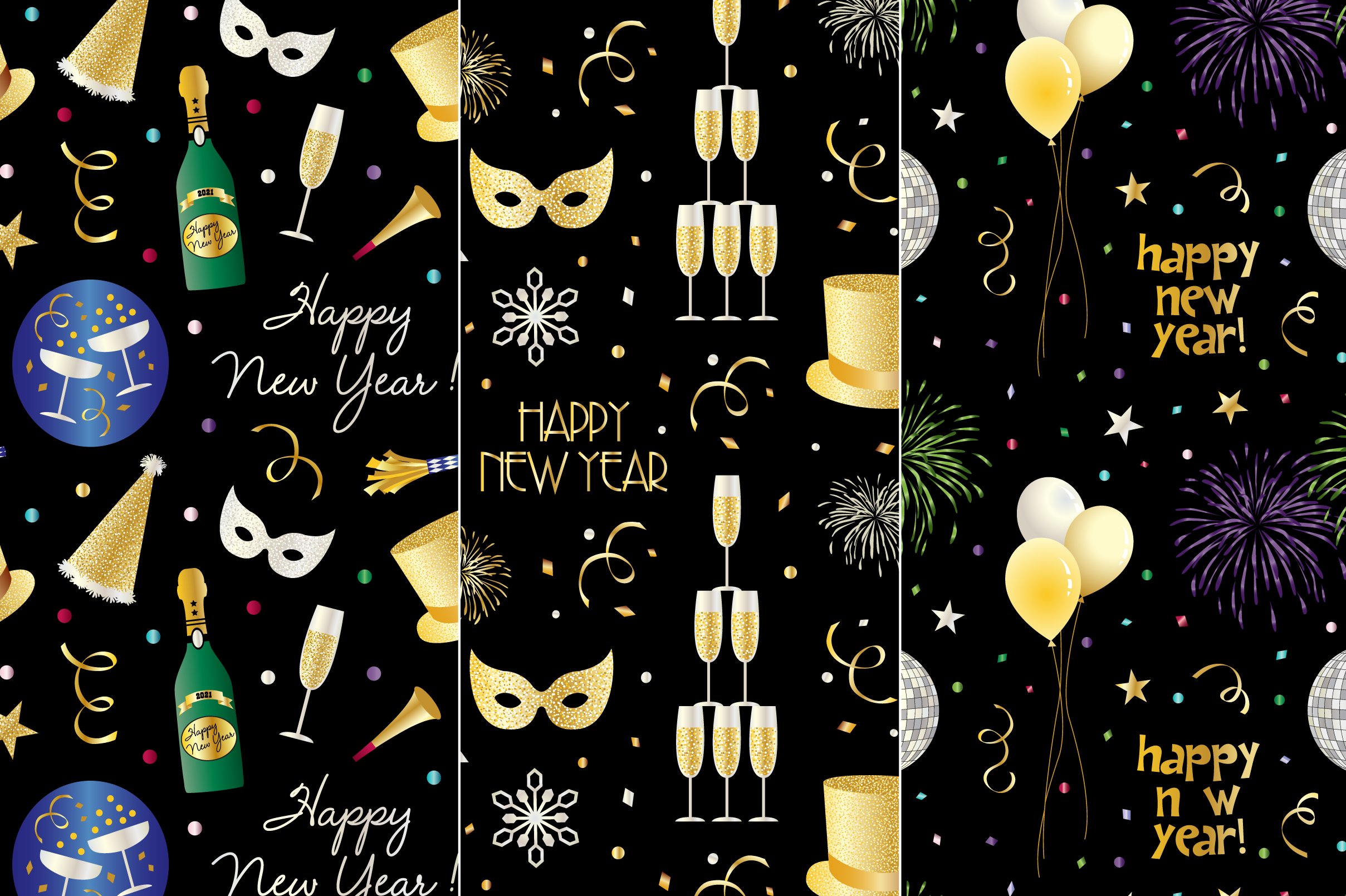 Seamless New Year's Eve Patterns (154515) | Patterns | Design Bundles