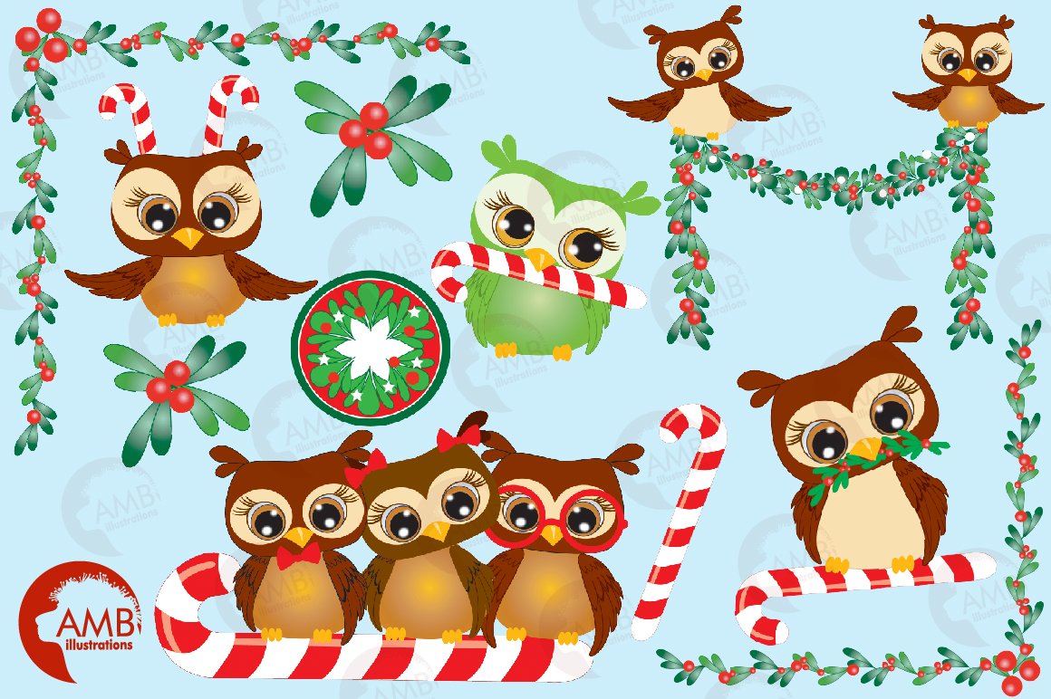 Christmas Owls cliparts, Xmas Owls cliparts AMB-278 (110078 ...